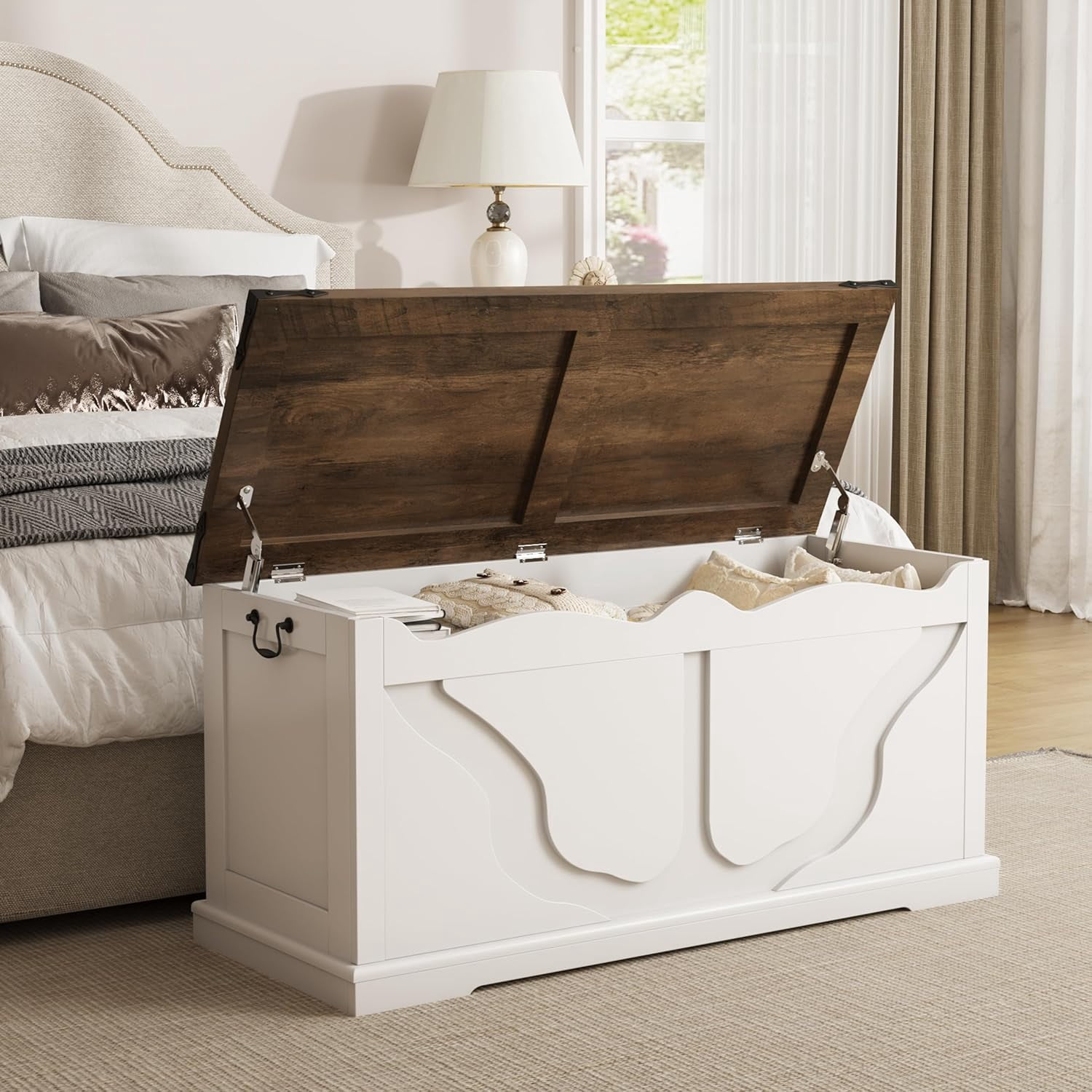 Maupvit Storage Chest, 39.4" Wooden Storage Trunk with 2 Safety Hinges ...