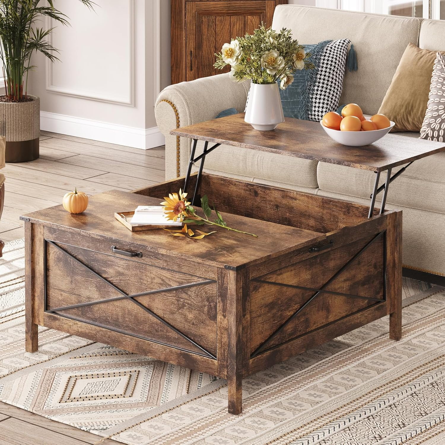 Mauqvit Lift Top Coffee Table，Square Center Table with Hidden Storage ...