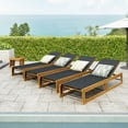 Maureen Mesh and Wood Outdoor Adjustable Chaise Lounges, Set of 4 ...