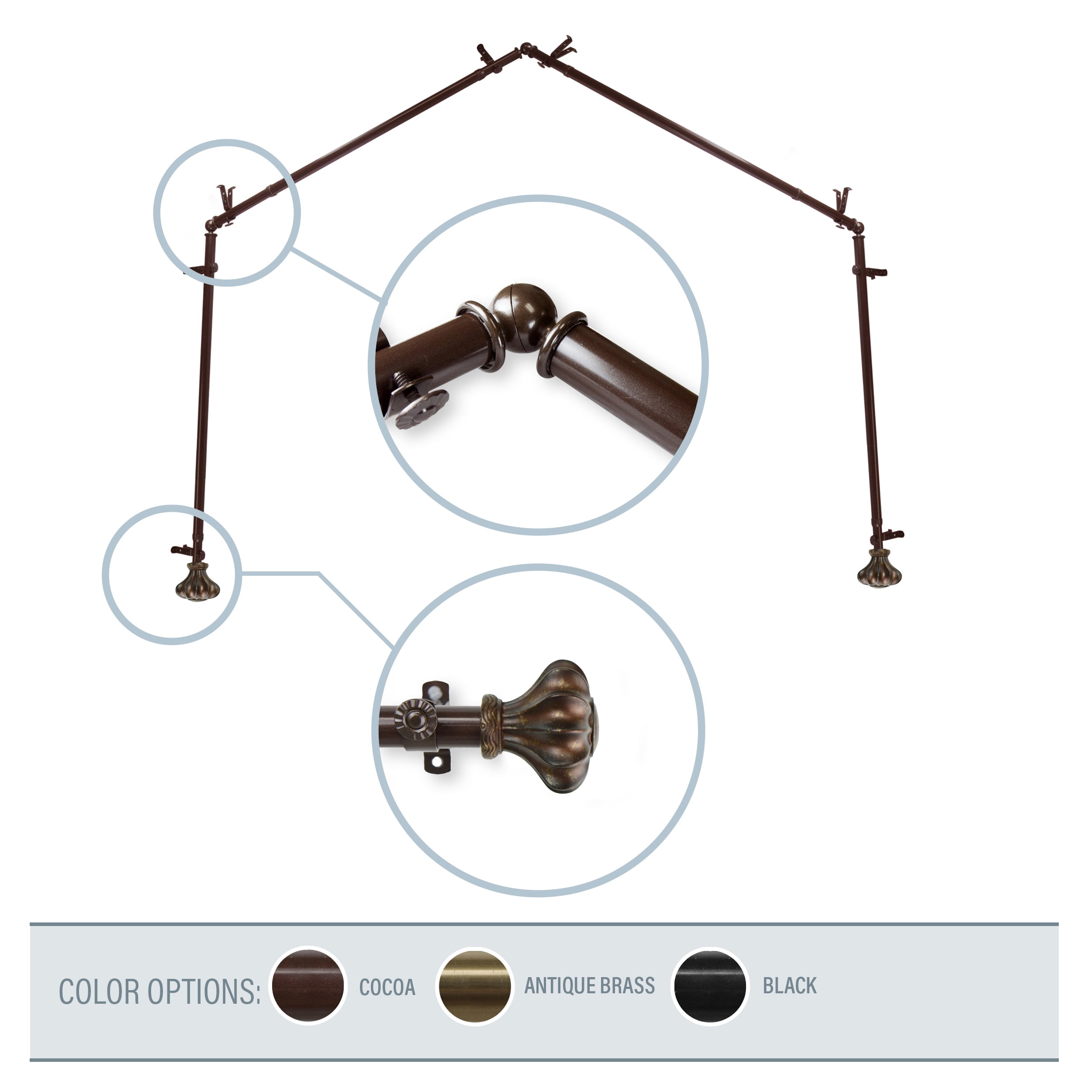 Maurice 13/16" 4-Sided Bay Window Curtain Rod - Cocoa - Walmart.com