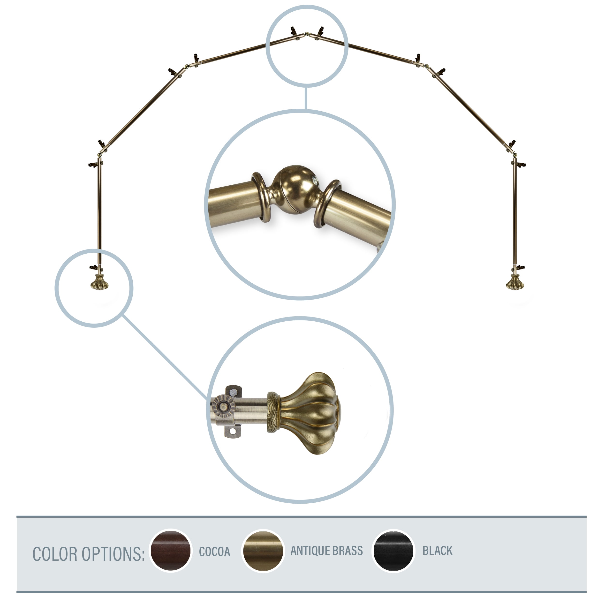 Maurice 6-Sided Bay Window Curtain Rod - Antique Brass - Walmart.com
