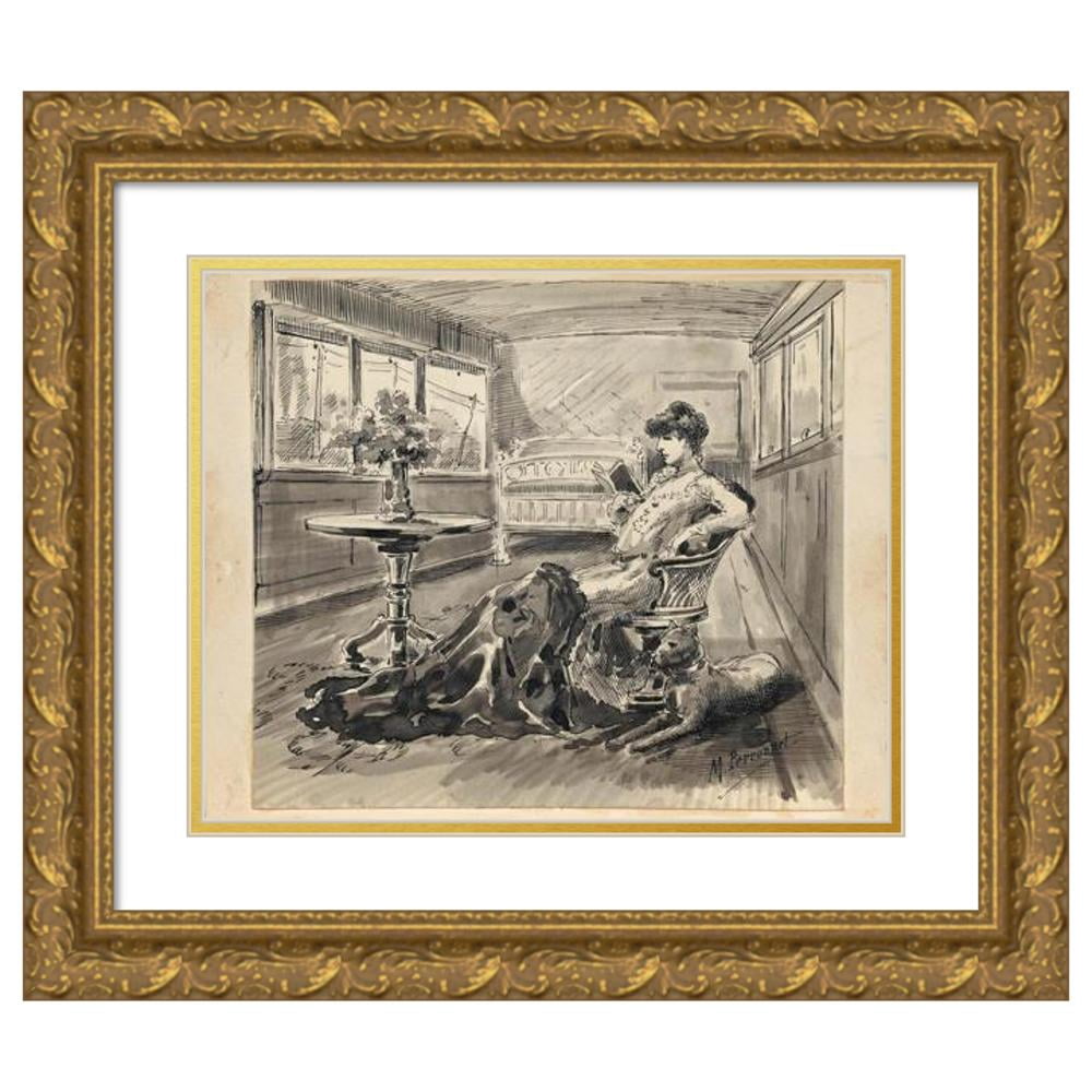 Maurice Perronnet 18x15 Gold Ornate Wood Frame and Double Matted Museum ...
