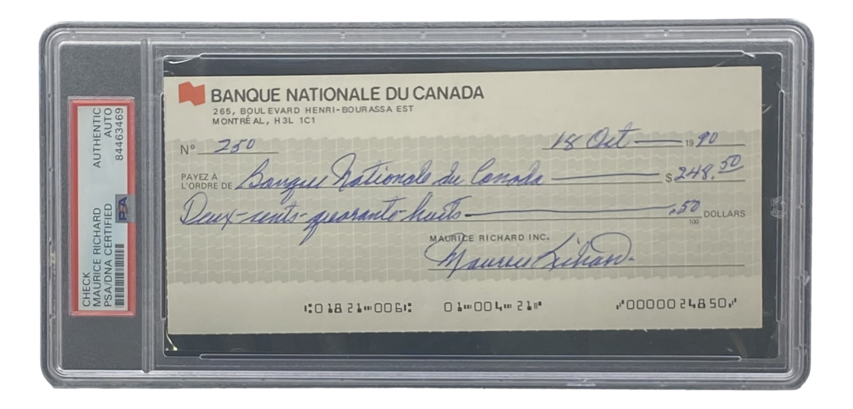 Maurice Richard Signed Montreal Canadiens Bank Check #250 PSA/DNA ...