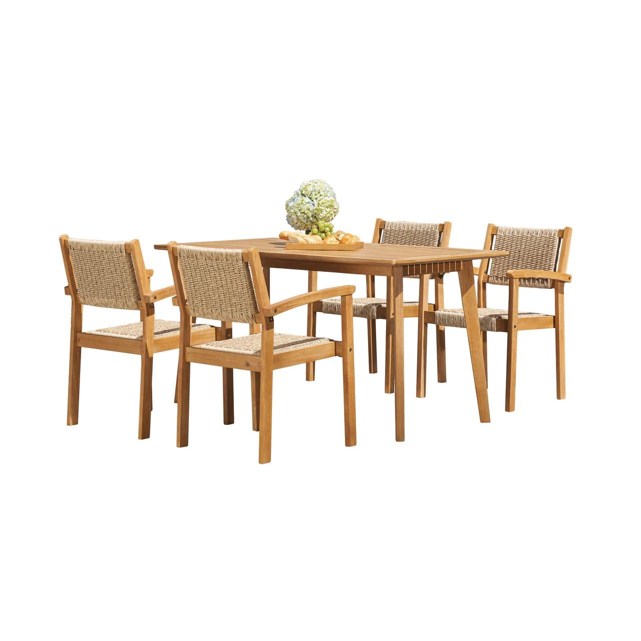 Mauricio 5-Piece Acacia Wood Dining Set with Stacking Chair - 59" x 32 ...