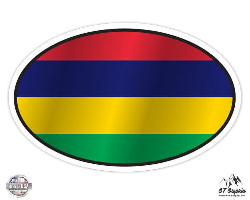 Mauritius Flag Oval - 7" Vinyl Sticker - For Car Laptop I-Pad ...