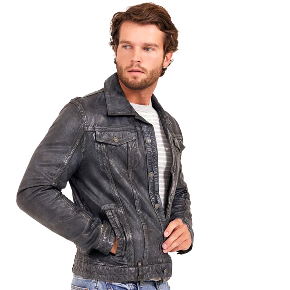 Mauritius Men's Genuine Leather Jacket- Jean Denim Inspired ...
