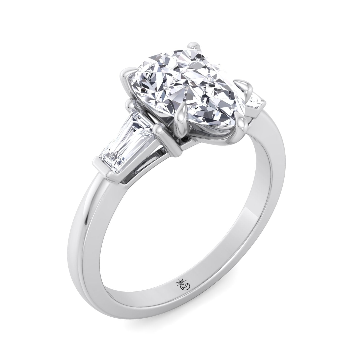 Mauritius - Moissanite Pear Shape Lab Diamond Engagement Ring with Tapered Baguette Side Stones ...