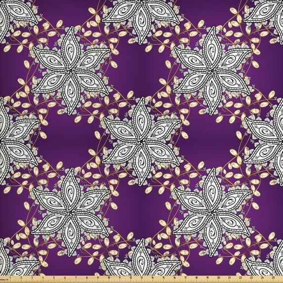 Ambesonne Moroccan Fabric by the Yard Upholstery, Vintage Floral Petals ...