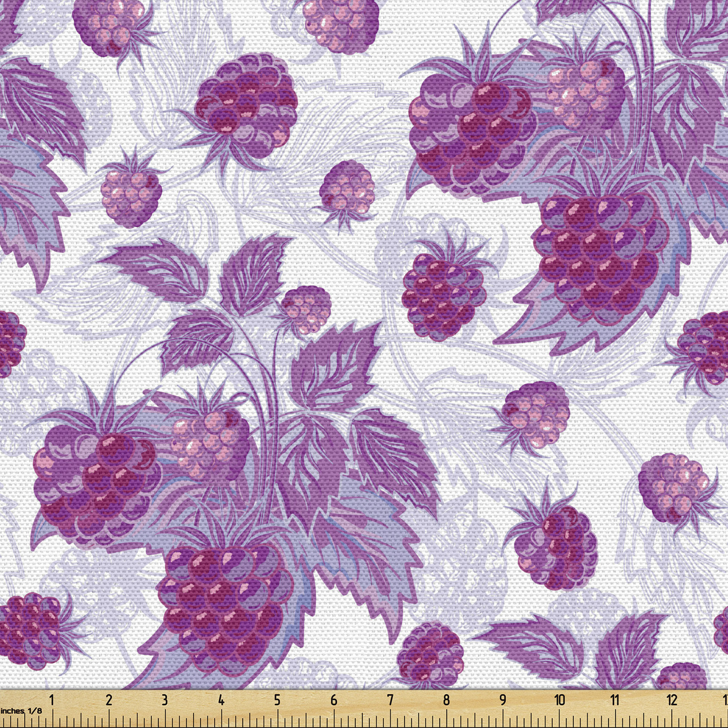 Ambesonne Nature Fabric by the Yard Upholstery, Vivid Rasberries Branch ...