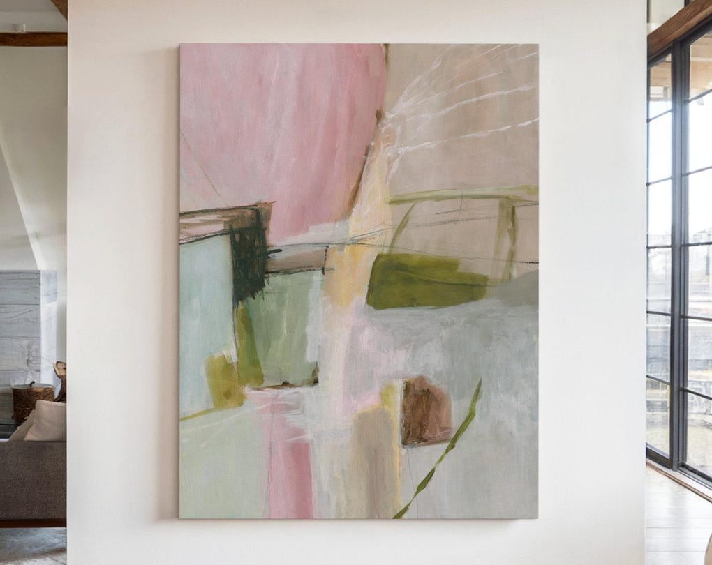 Mauve Wall Art Large Art Print, Pastel Colorful Abstract Painting, Cute ...