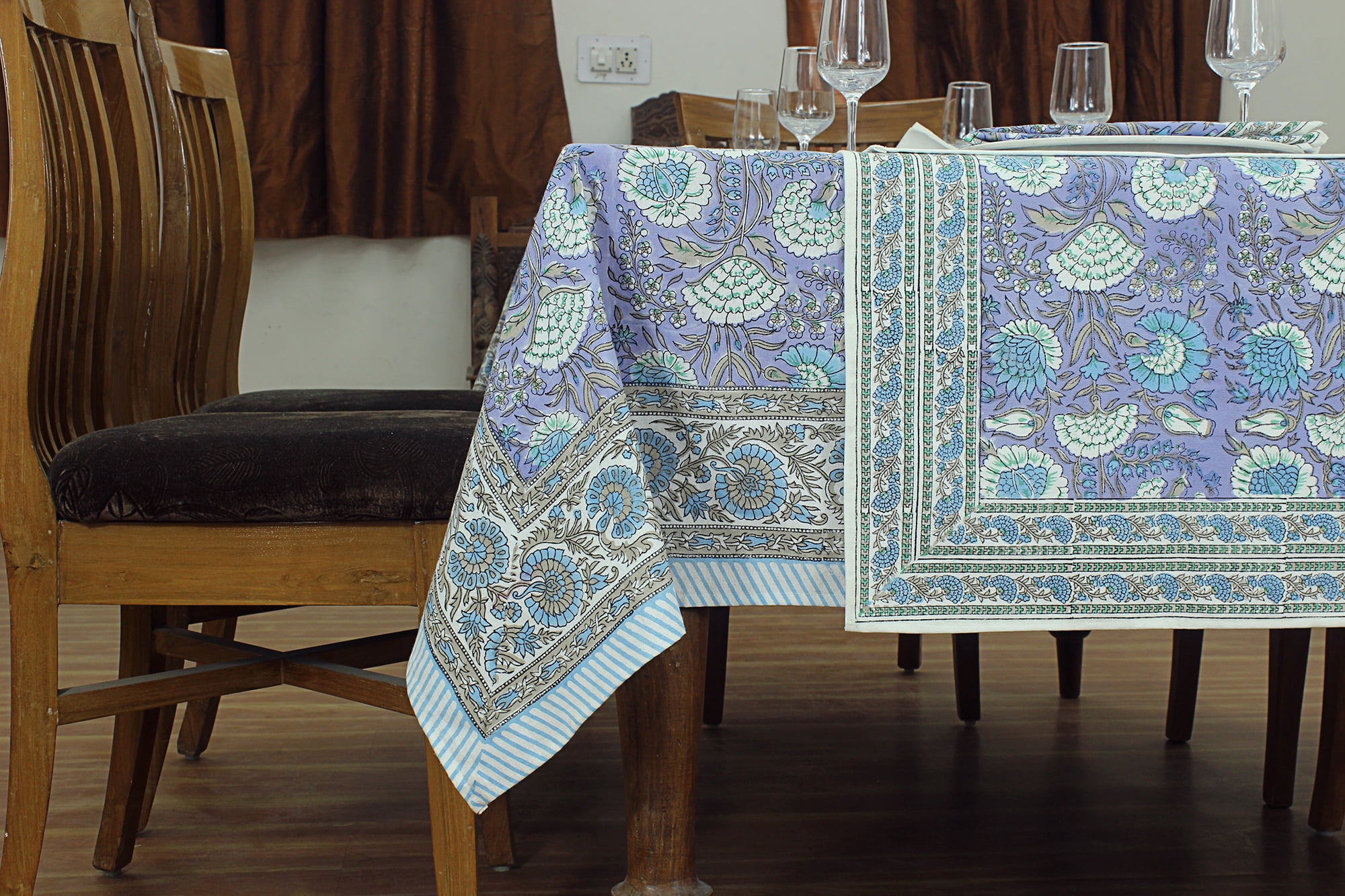 Mauve and White Block Printed Table Cover, Home Decor Table Cloth ...