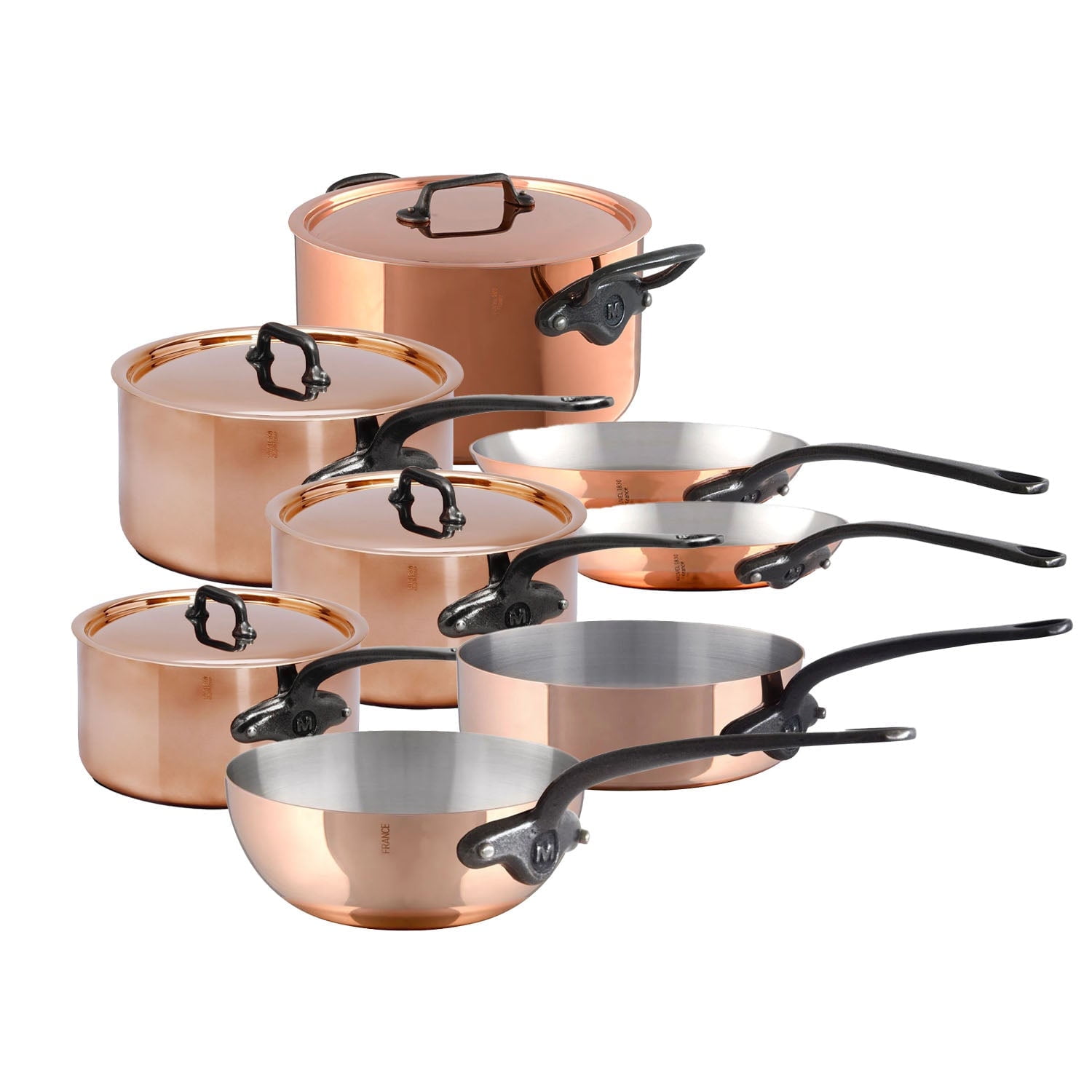 Mauviel M'200 CI 12-Piece Copper Cookware Set With Cast Iron Handles ...