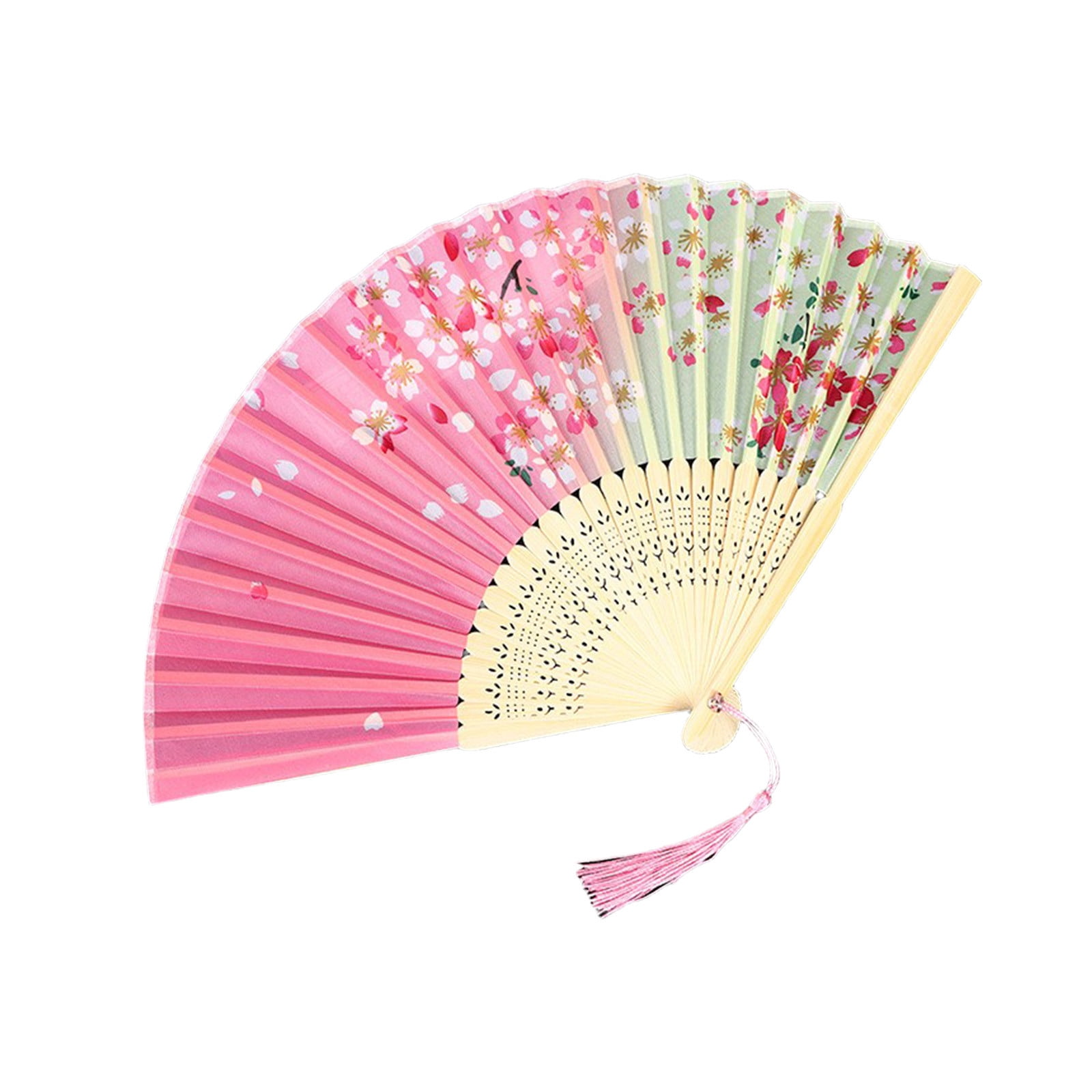 Mauxuk Elegant Handheld Folding Fan - Classic Antique Silk with Tassel ...