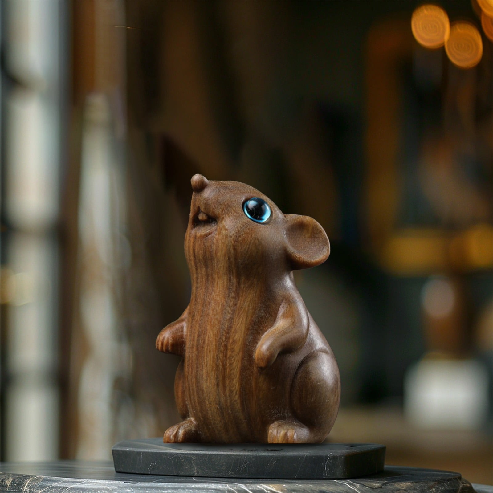 Mauxuk Hand Carved Wooden Mouse Statue - Cute Garden & Desktop Decor ...