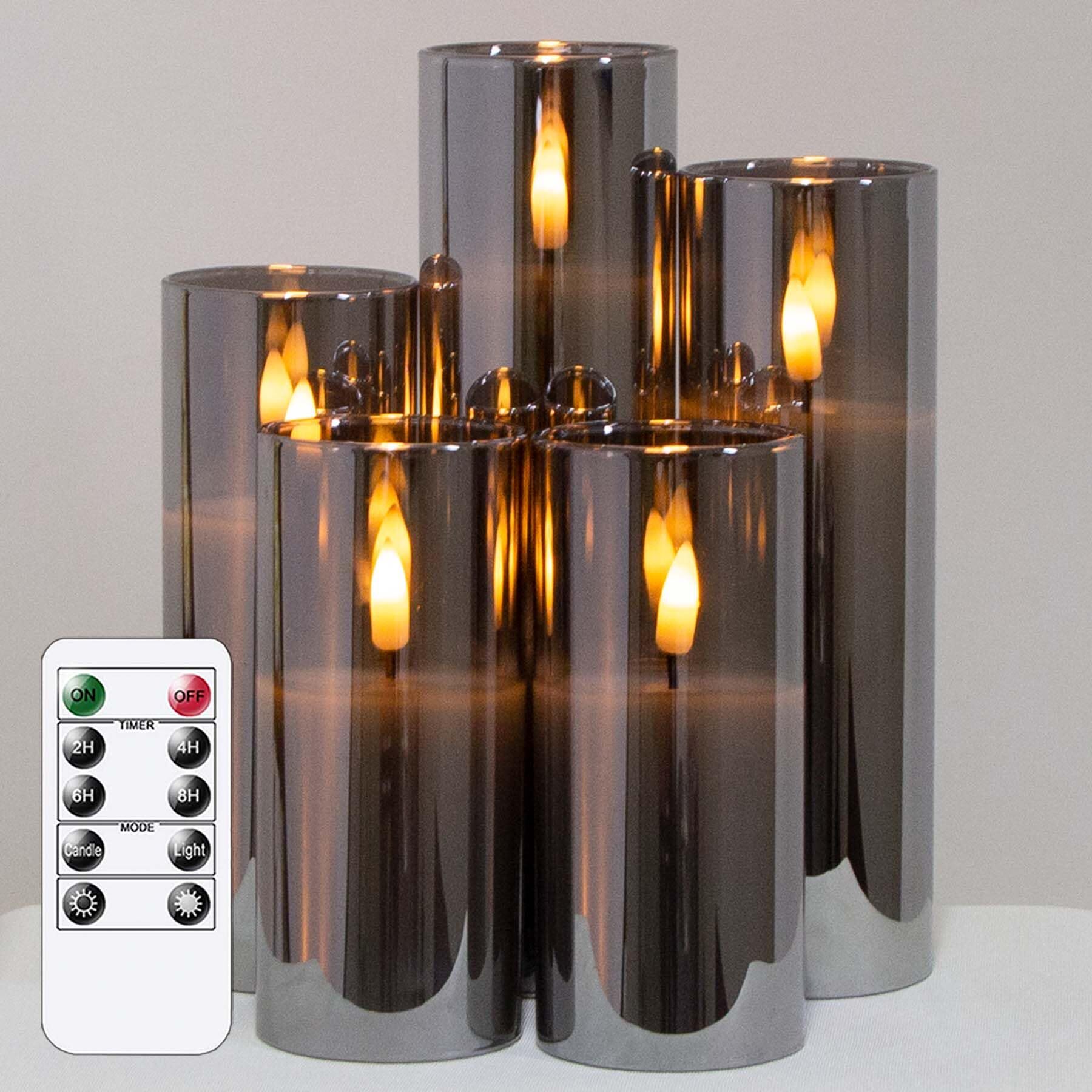 Mavandes LED Flameless Glass Candles, Silver Grey, Real Wax, 2.2”x5”-8 ...