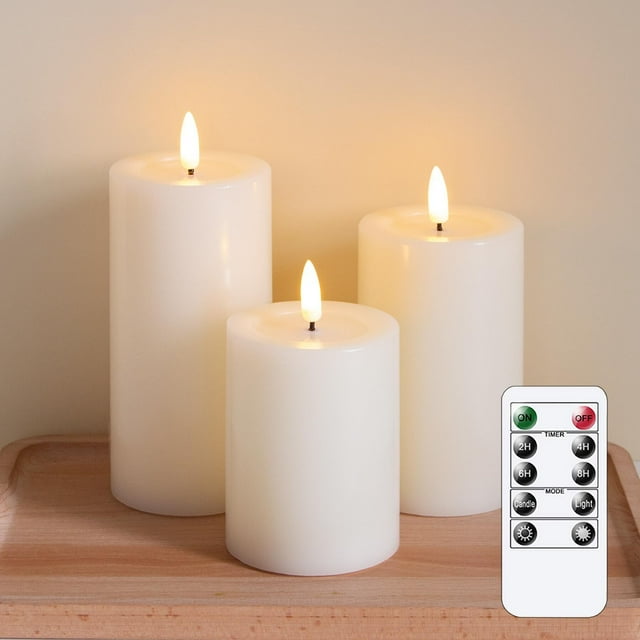 Mavandes Remote Flameless Flickering Candles with Candle Grease Effect ...