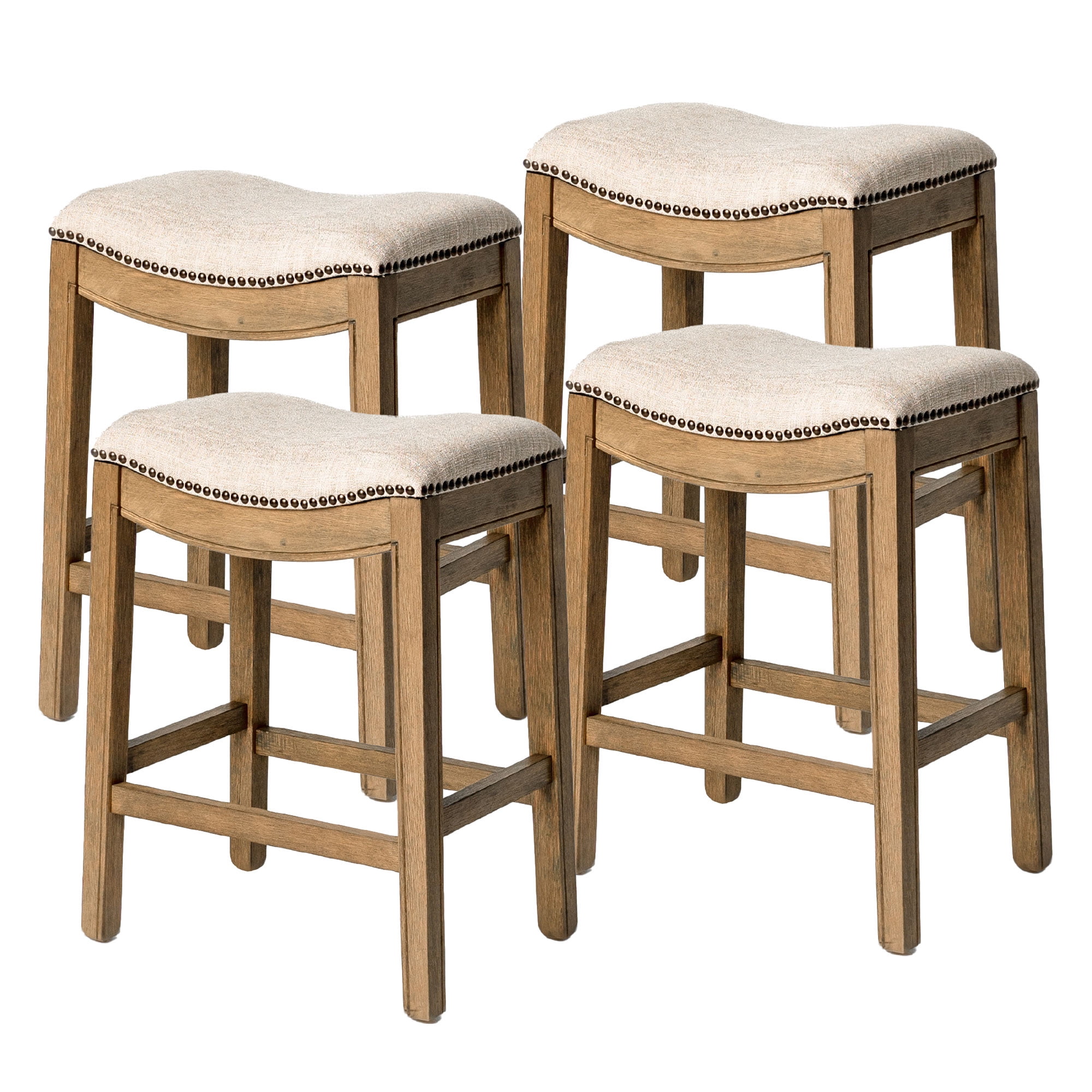 Maven Lane Adrien Backless Saddle Kitchen Stool, Natural Wood, Set of 4 ...