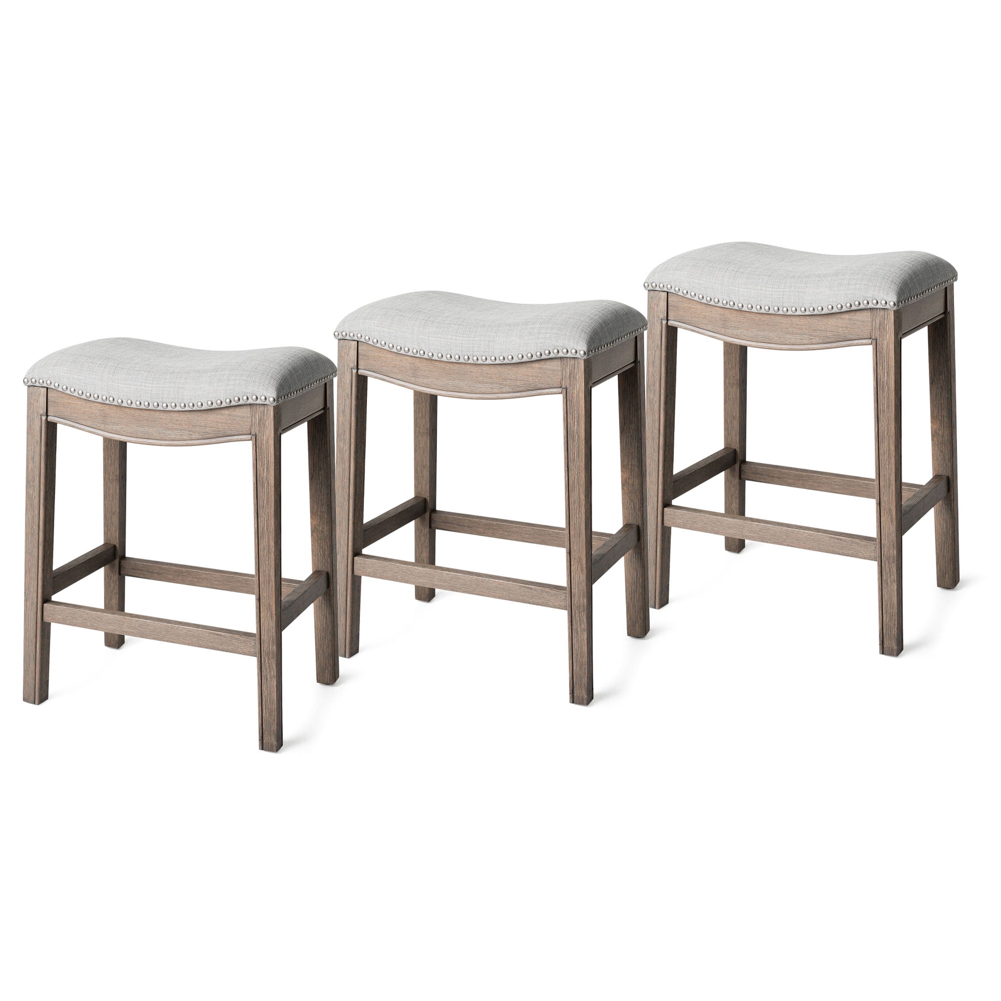 Maven Lane Adrien Backless Saddle Kitchen Stool, Reclaimed Oak, Set of ...