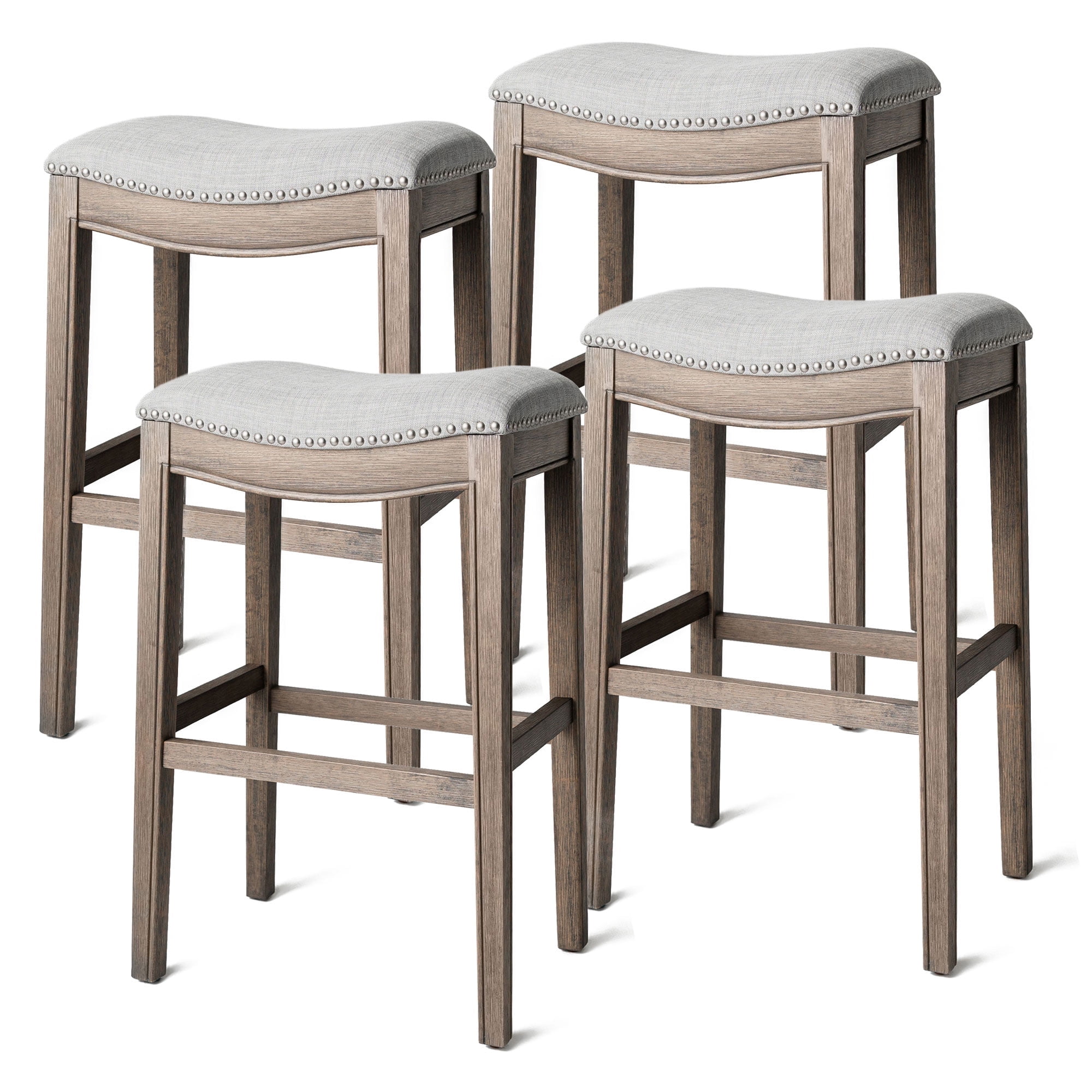 Maven Lane Adrien Backless Saddle Kitchen Stool, Reclaimed Oak, Set of ...