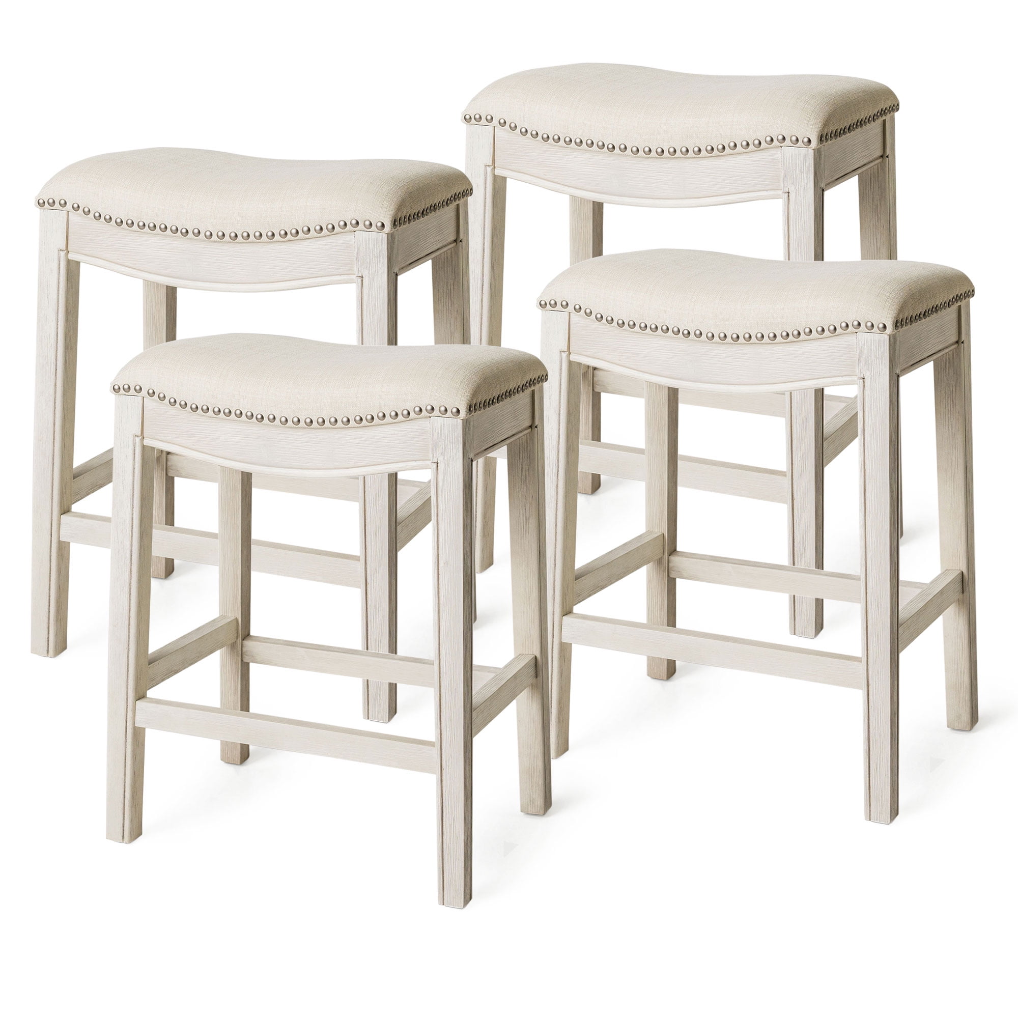Maven Lane Adrien Backless Saddle Kitchen Stool, White Oak, Set of 4 ...