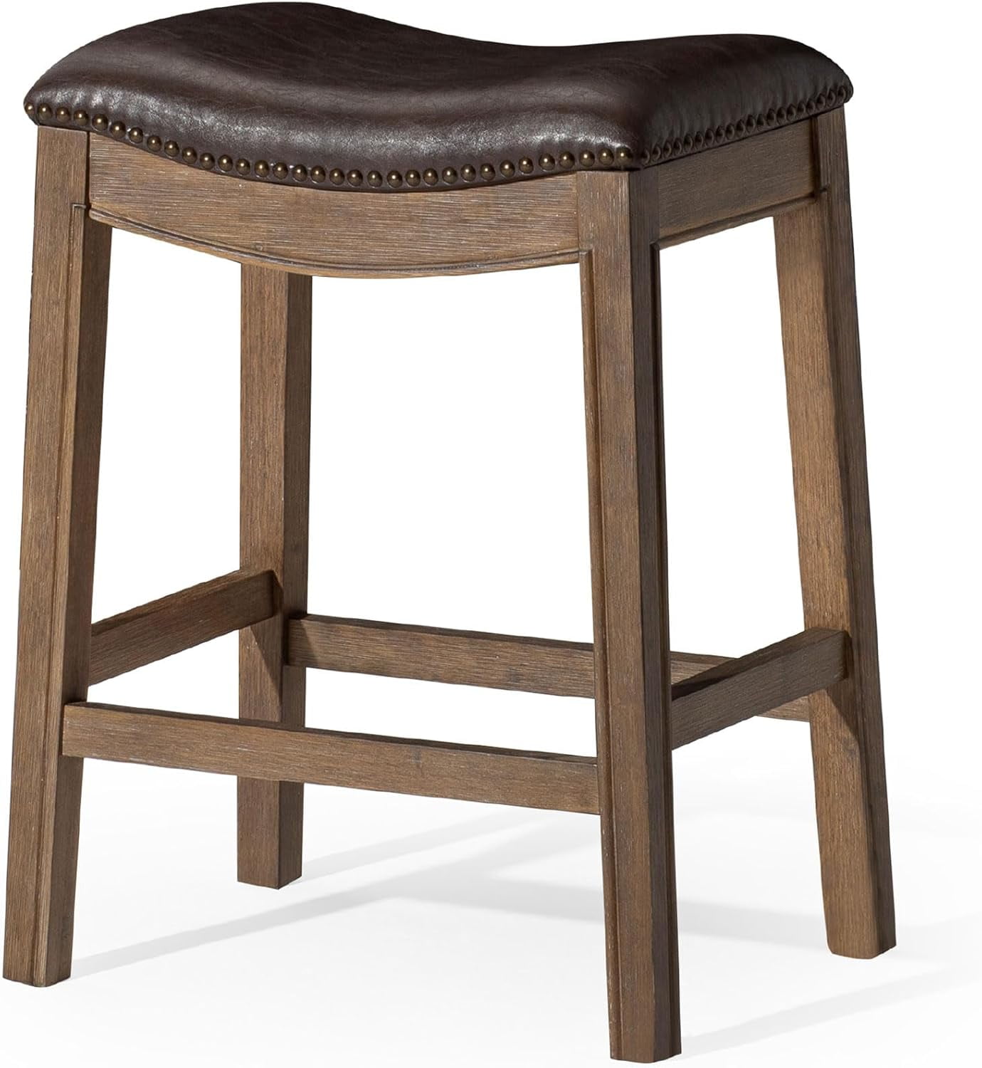 Maven Lane Adrien Saddle Counter Stool, Walnut Finish, Vegan Leather ...
