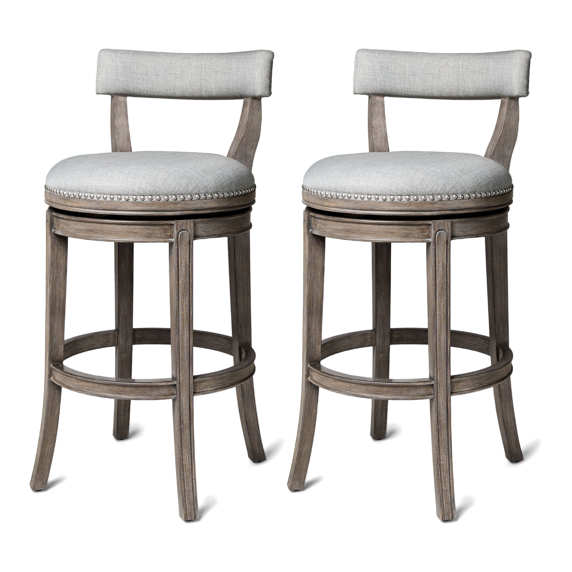 Maven Lane Alexander Bar Stool, Reclaimed Oak Finish & Ash Grey Fabric ...