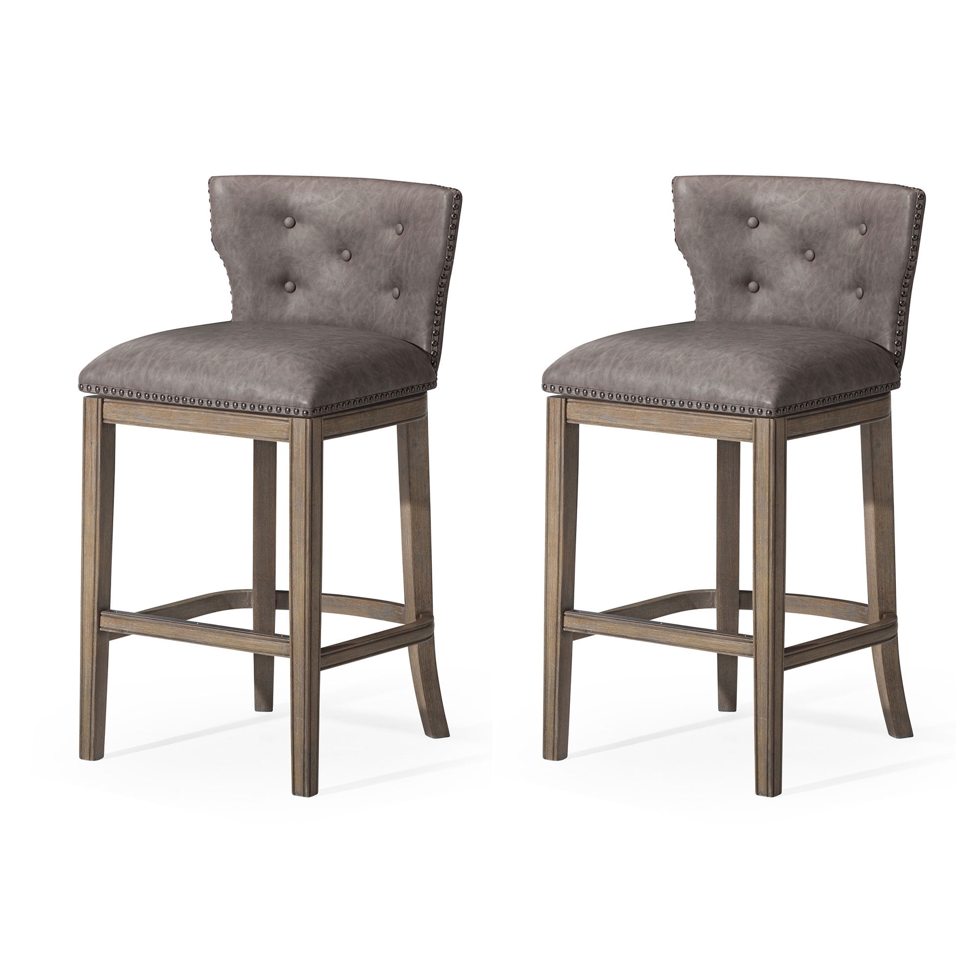 Maven Lane Hugo Bar Stool, Reclaimed Oak w/ Ronan Stone Vegan Leather ...