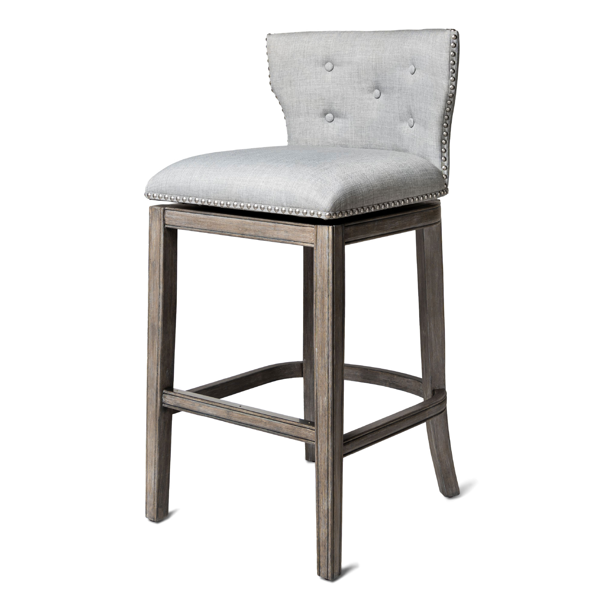Maven Lane Hugo Bar Stool in Reclaimed Oak Finish w/ Ash Grey Fabric ...