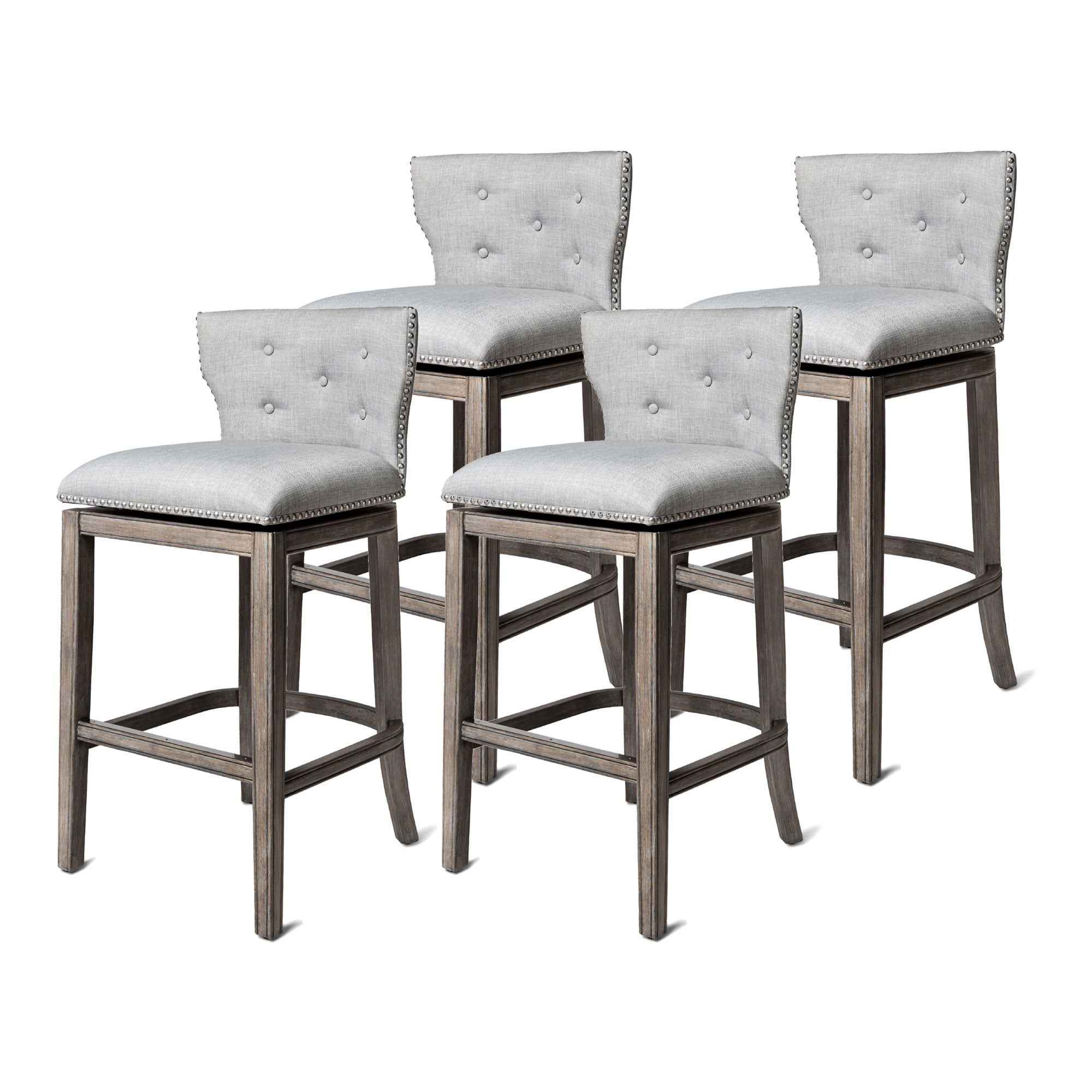 Maven Lane Hugo Bar Stool in Reclaimed Oak Finish with Ash Grey Fabric ...