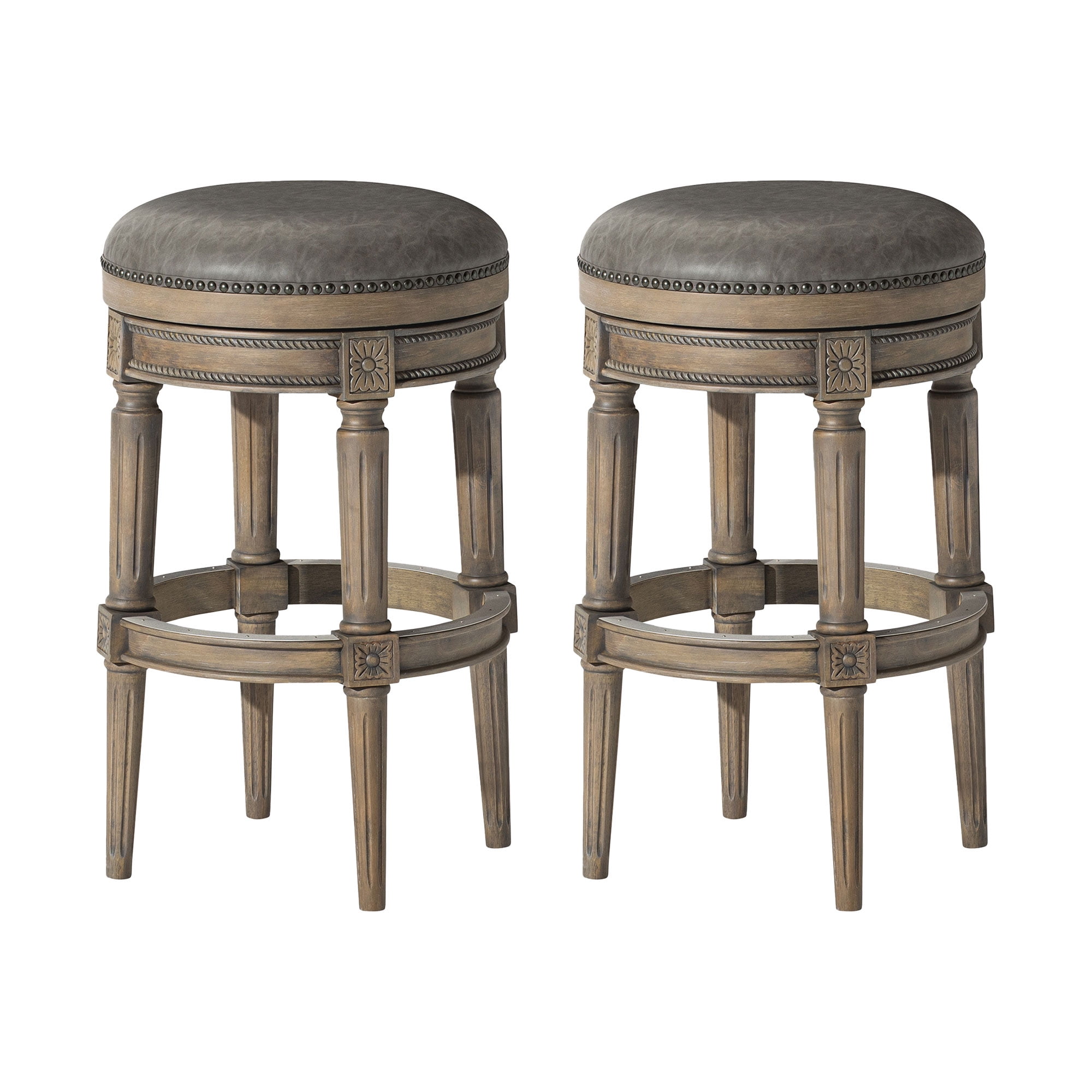 Maven Lane Pullman Backless Bar Stool, Reclaimed Oak, Ronan Stone Vegan ...