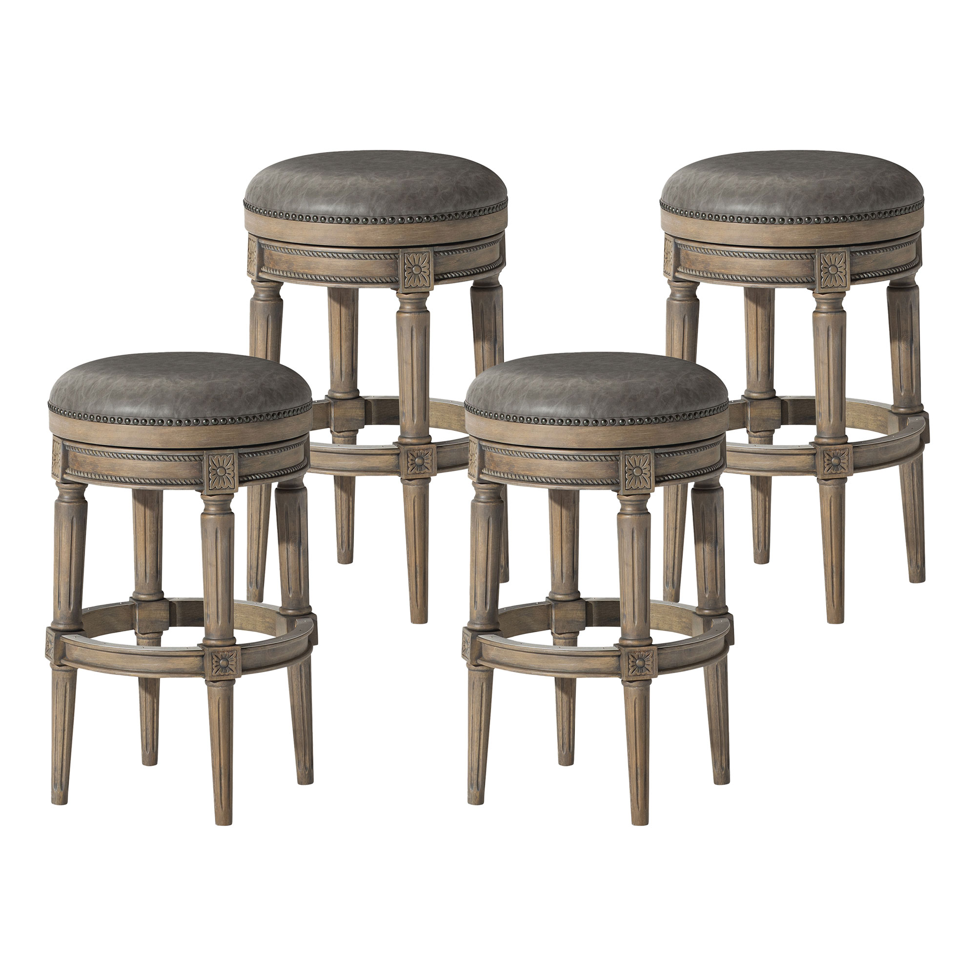 Maven Lane Pullman Backless Bar Stool, Reclaimed Oak, Ronan Stone Vegan ...