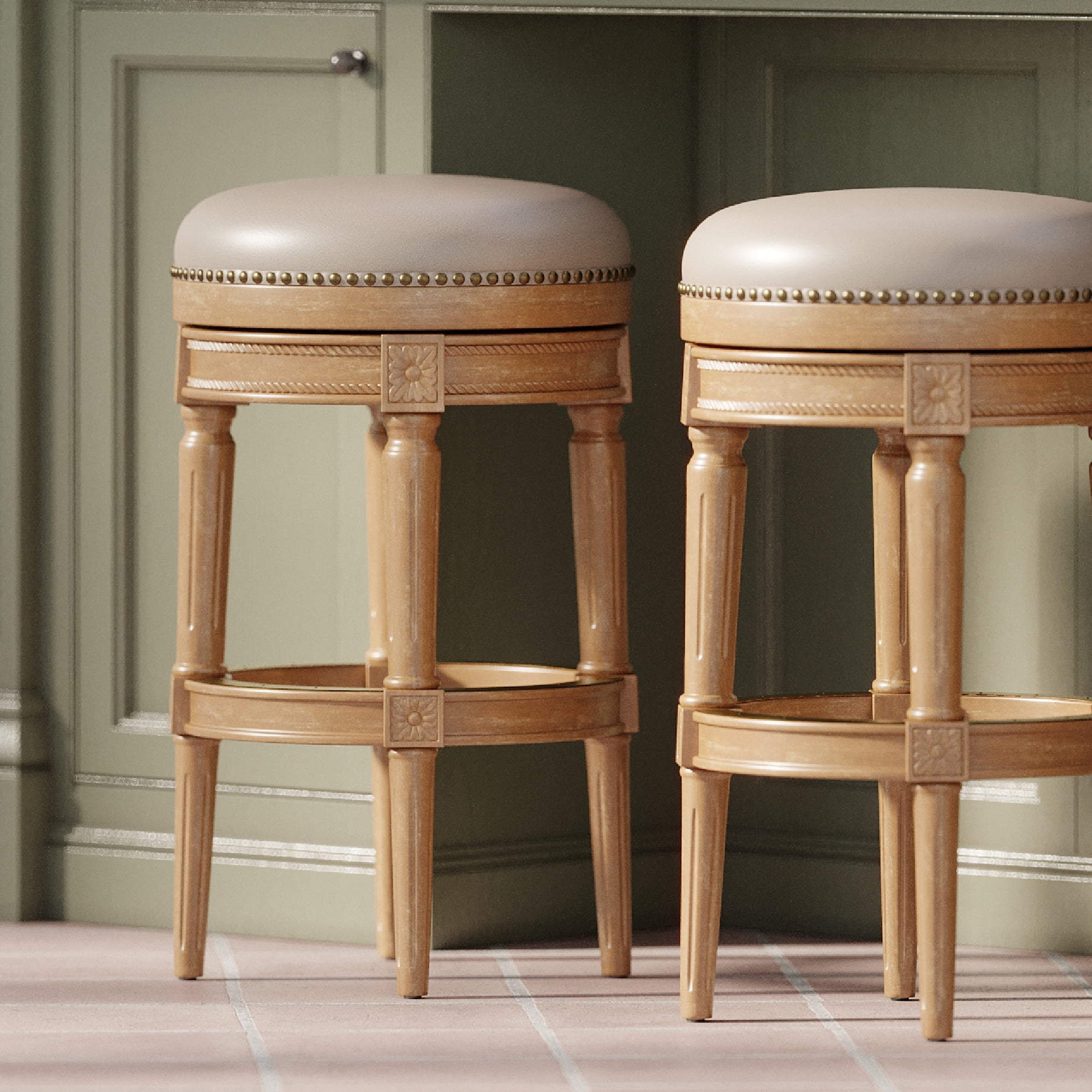 Maven Lane Pullman Backless Bar Stool in Weathered Oak Finish w/ Avanti ...