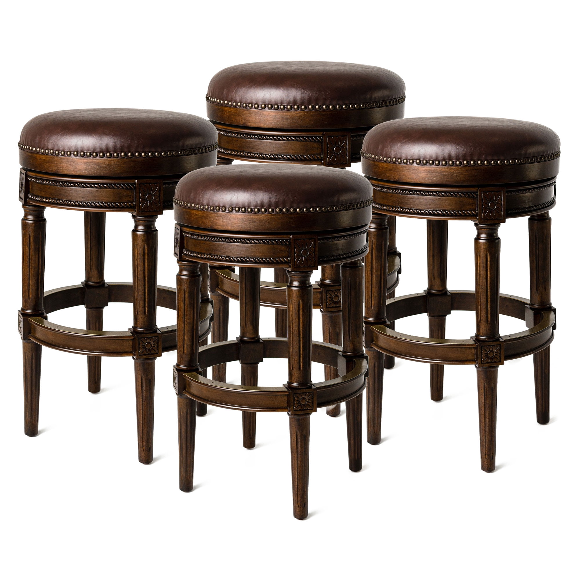 Maven Lane Pullman Backless Swivel Stool, Dark Walnut w/ Vegan Leather ...