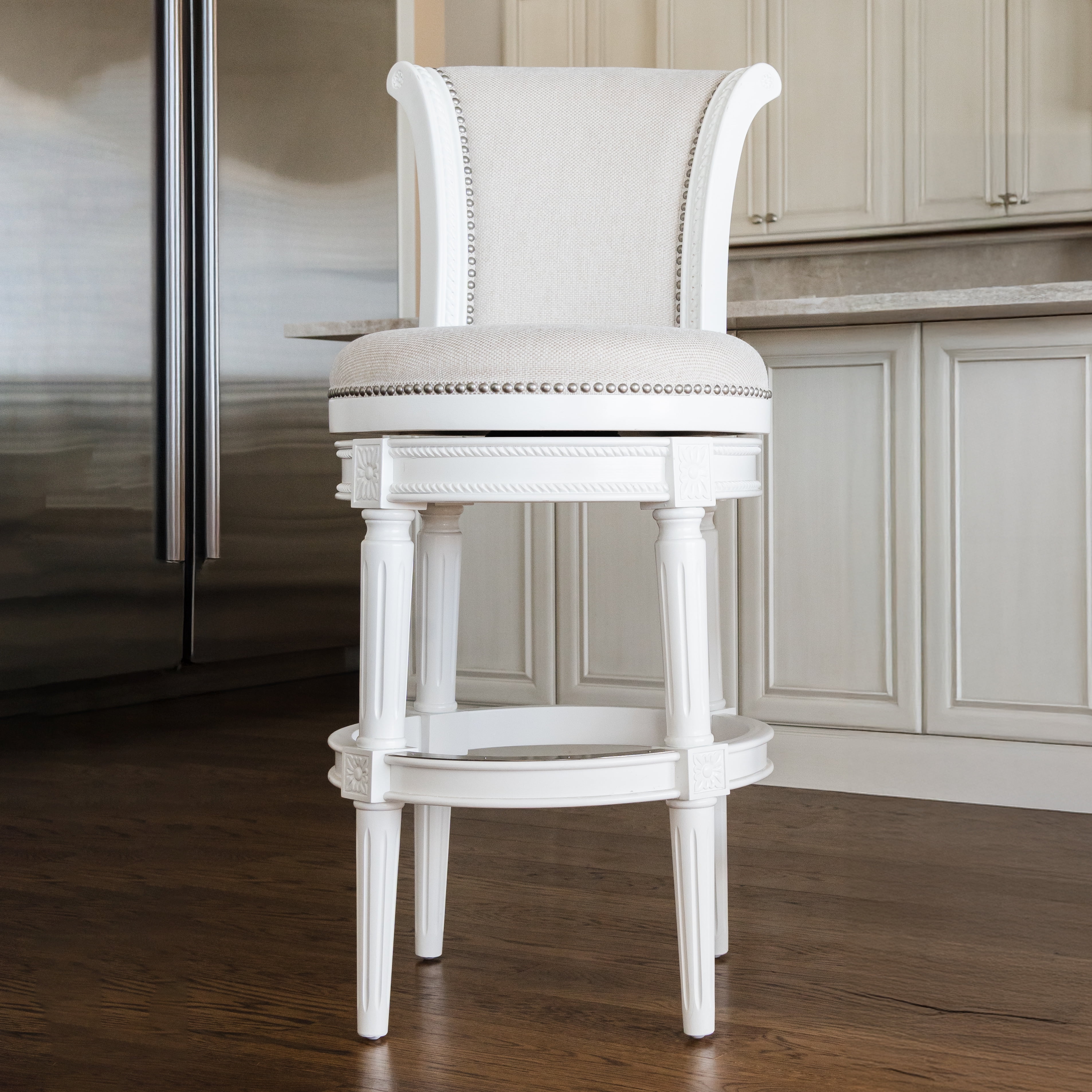 Maven Lane Pullman Counter Height Upholstered Bar Stool, Alabaster ...