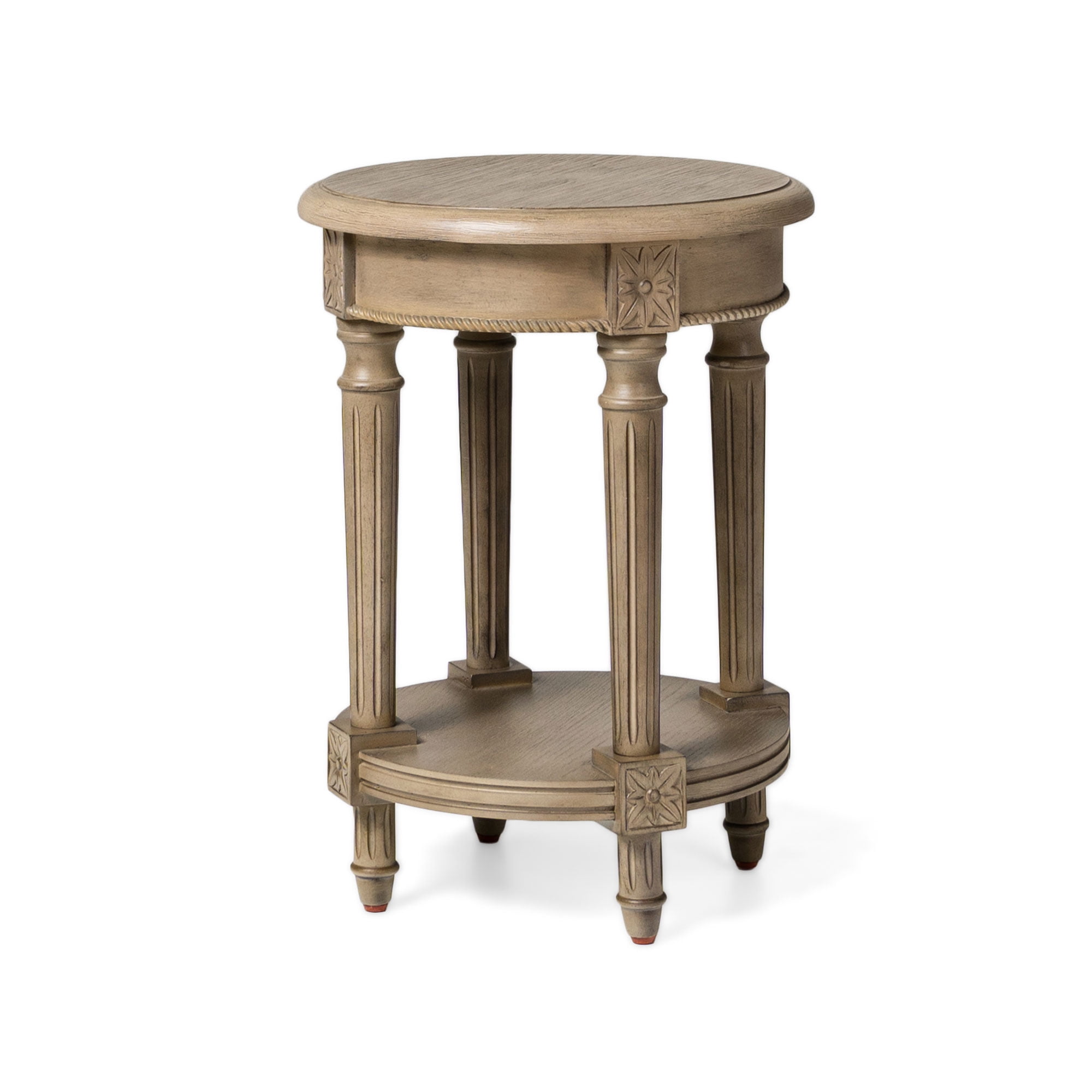 Maven Lane Pullman Traditional Round Wooden Side Table in Antiqued Grey ...