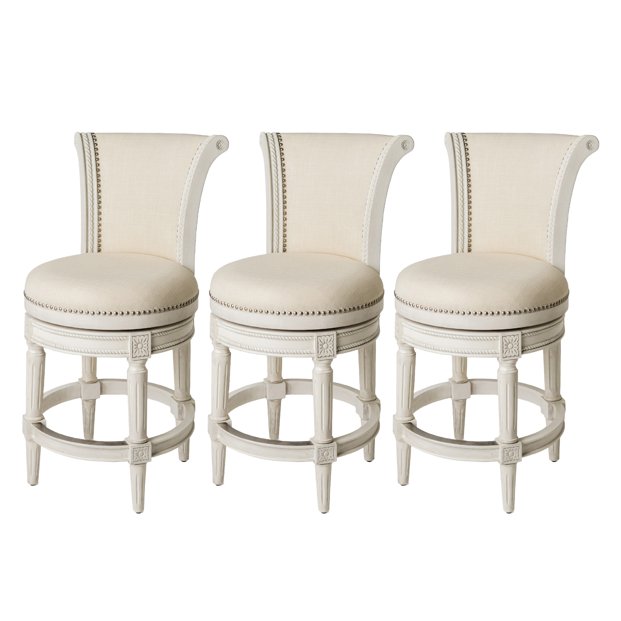 Maven Lane Pullman Wooden Swivel Kitchen Counter Stool, White Oak, Set ...