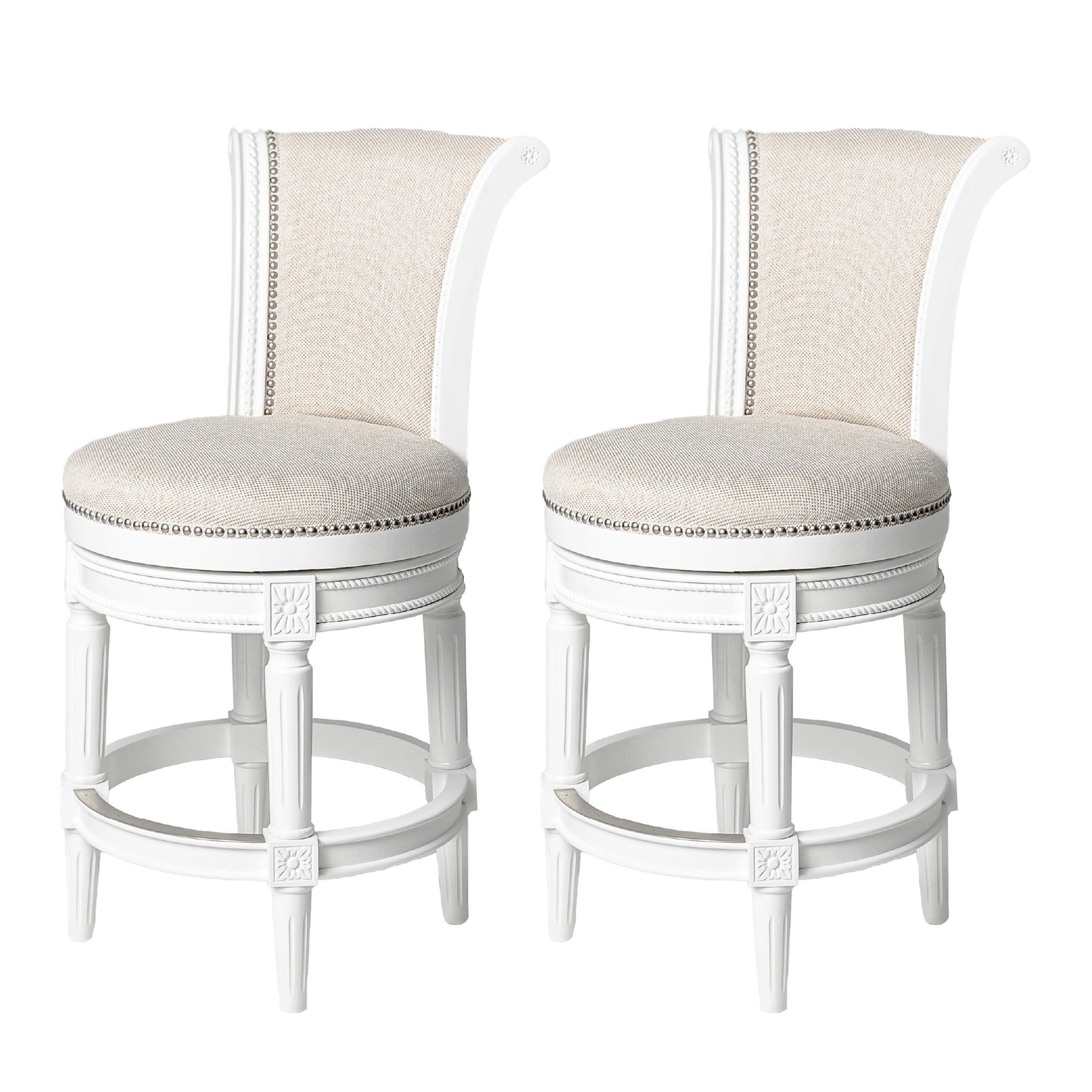 Maven Lane Pullman Wooden Swivel Kitchen Stool, Alabaster White, Set of ...