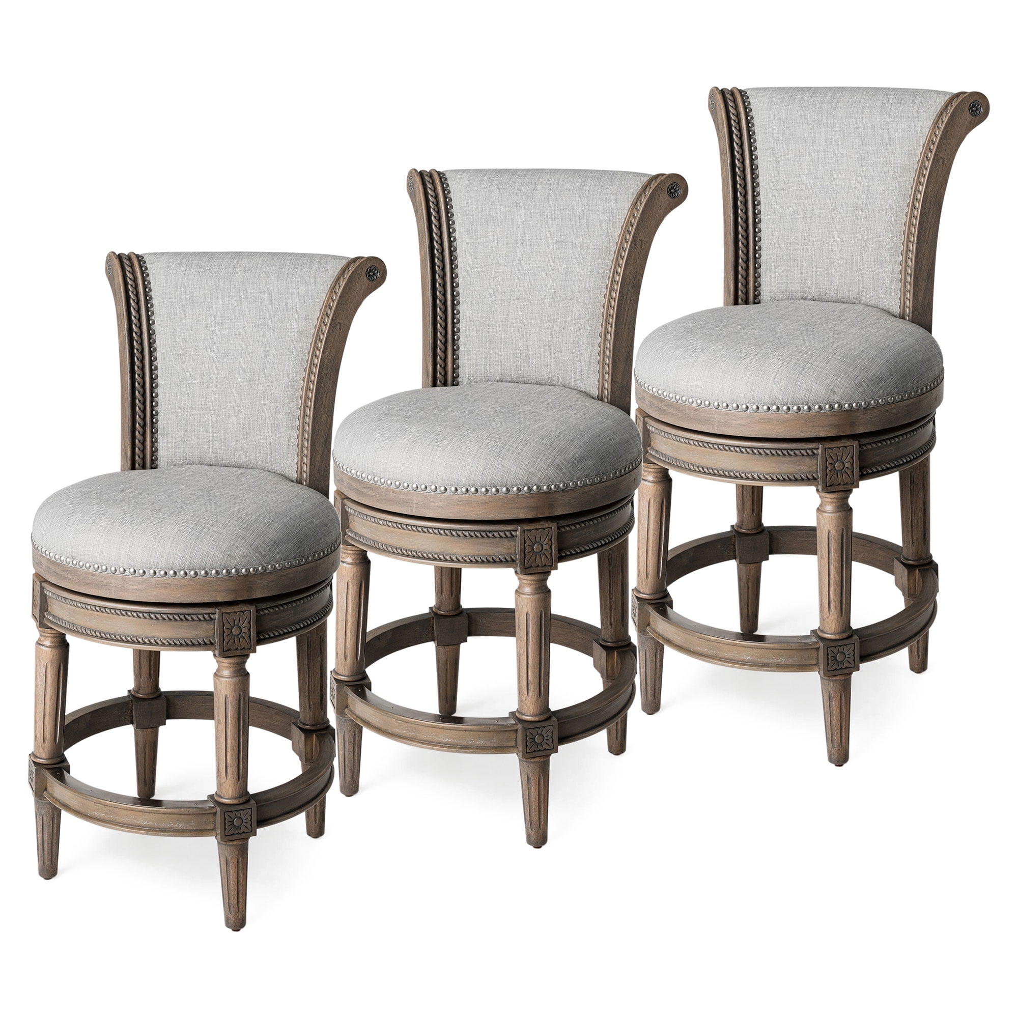 Maven Lane Pullman Wooden Swivel Kitchen Stool, Reclaimed Oak, Set of 3 ...