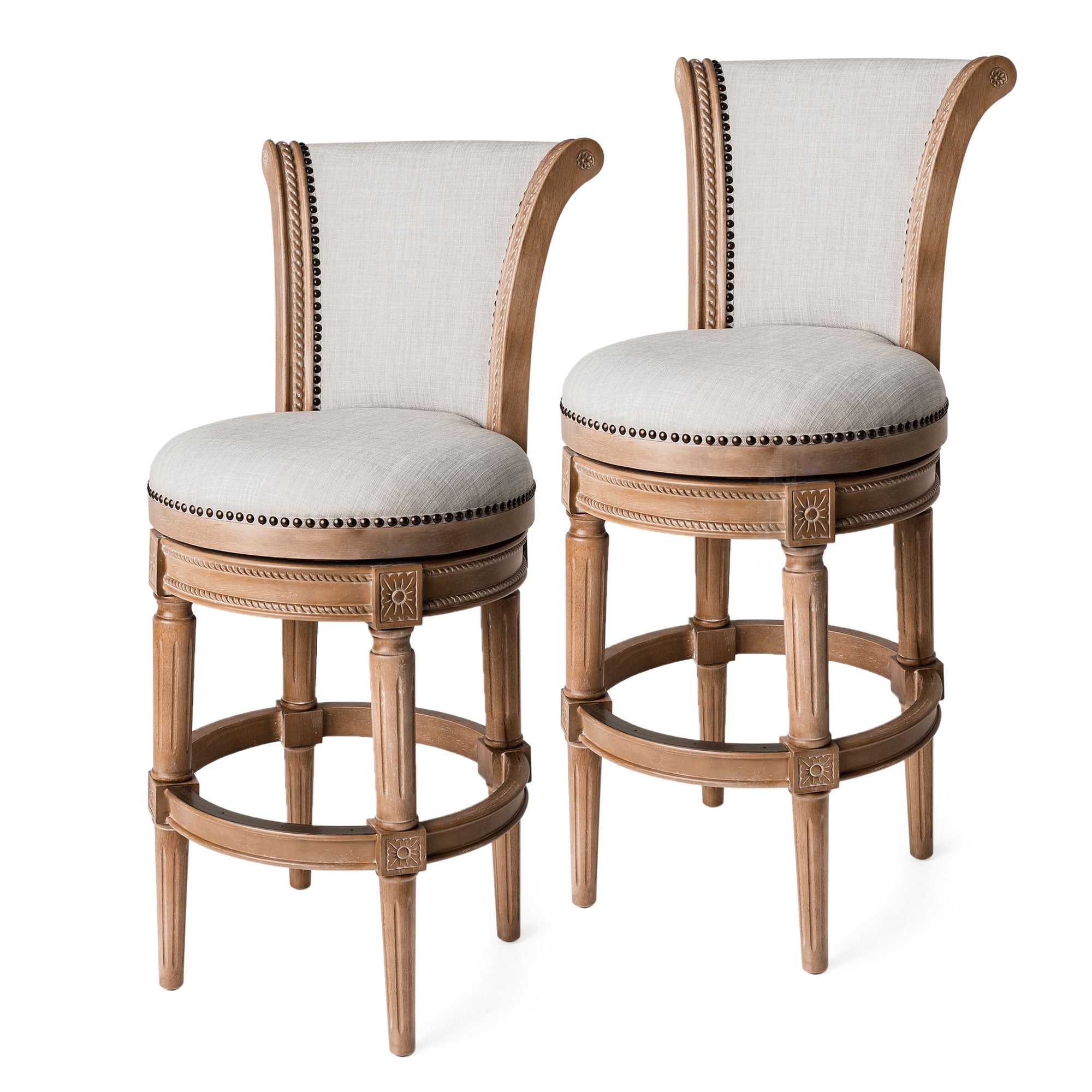 Maven Lane Pullman Wooden Swivel Kitchen Stool, Weathered Oak, Set of 2 ...