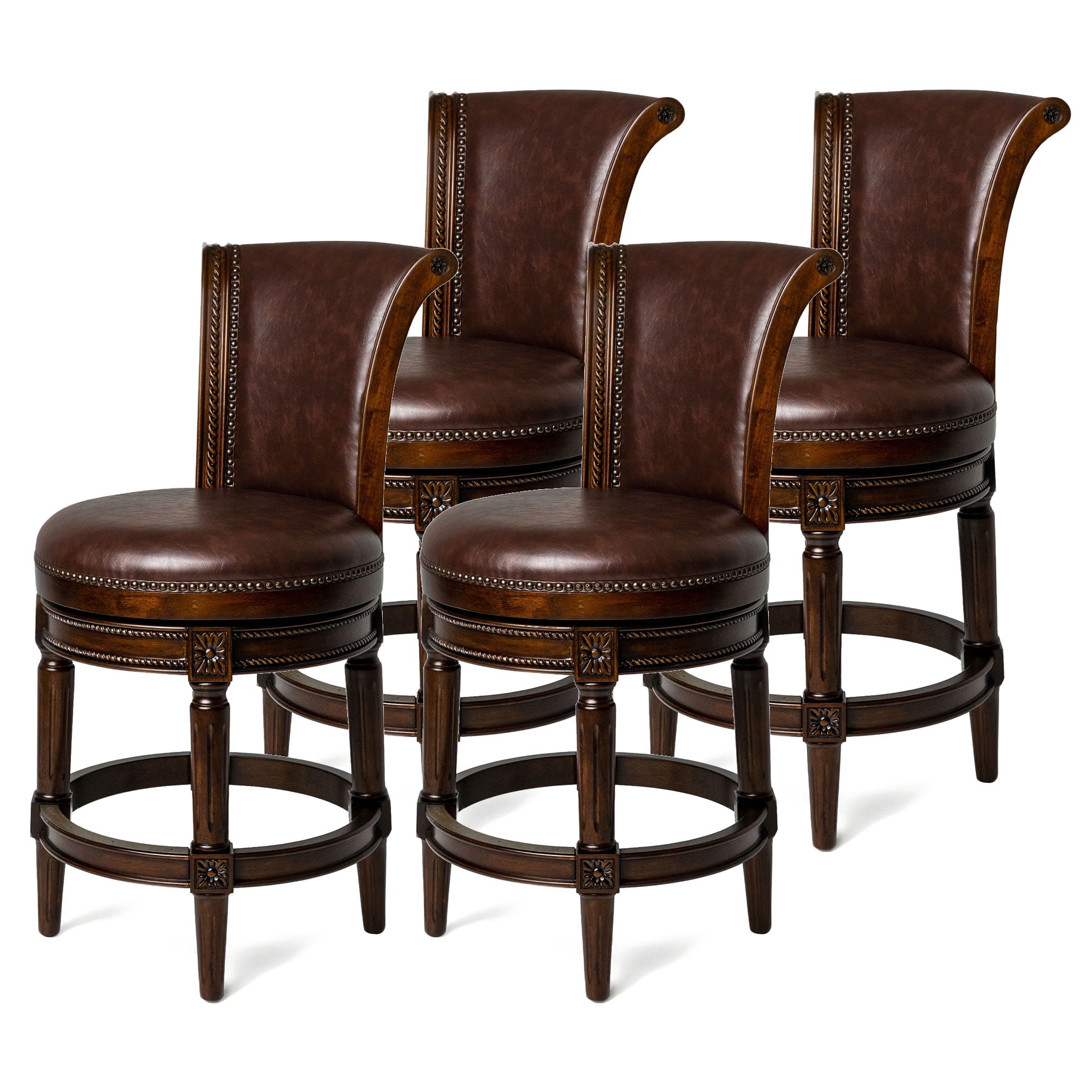 Maven Lane Pullman Wooden Swivel Stool, Dark Walnut w/ Vegan Leather ...