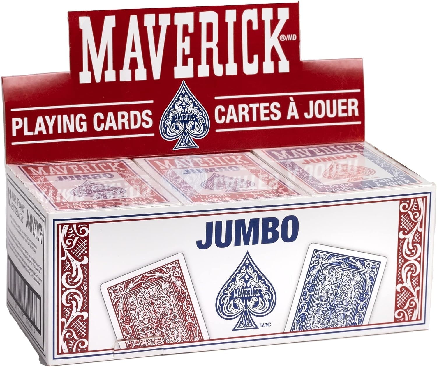 MAVERICK Jumbo Index Playing Cards, 12 Deck Pack, Red and Blue, Durable ...