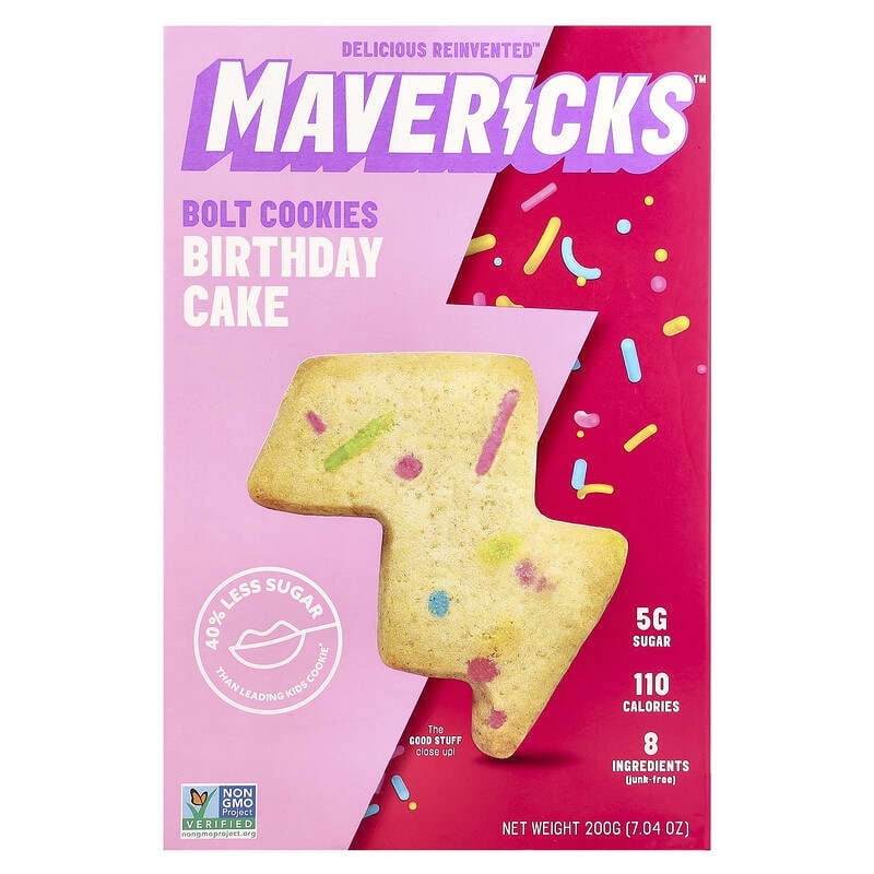 Mavericks, Plant-Based Bolt Cookies, Birthday Cake, 7.04 oz (200 g ...