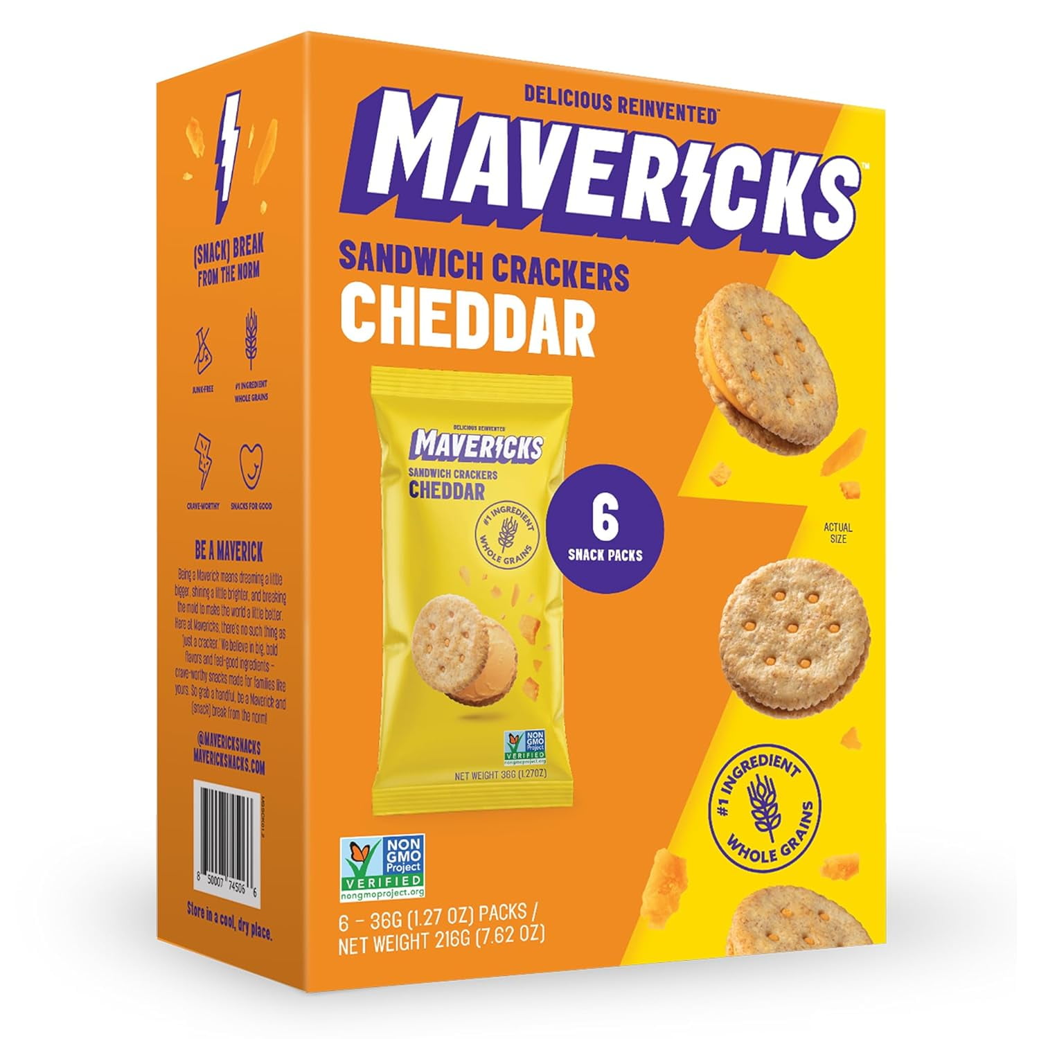 Mavericks Sandwich Crackers Cheddar - Cheese Filled Whole Grain ...