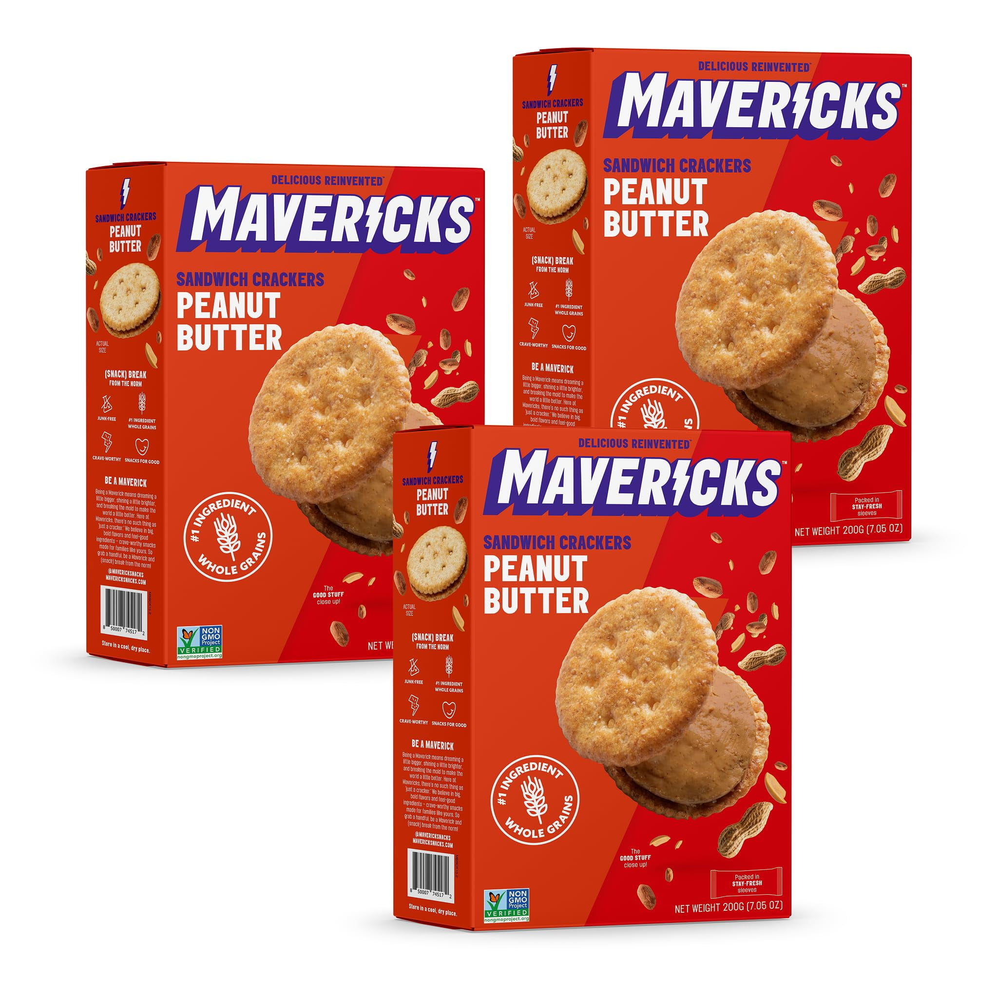 Mavericks Sandwich Crackers Peanut Butter - Plant-Based Peanut Butter ...