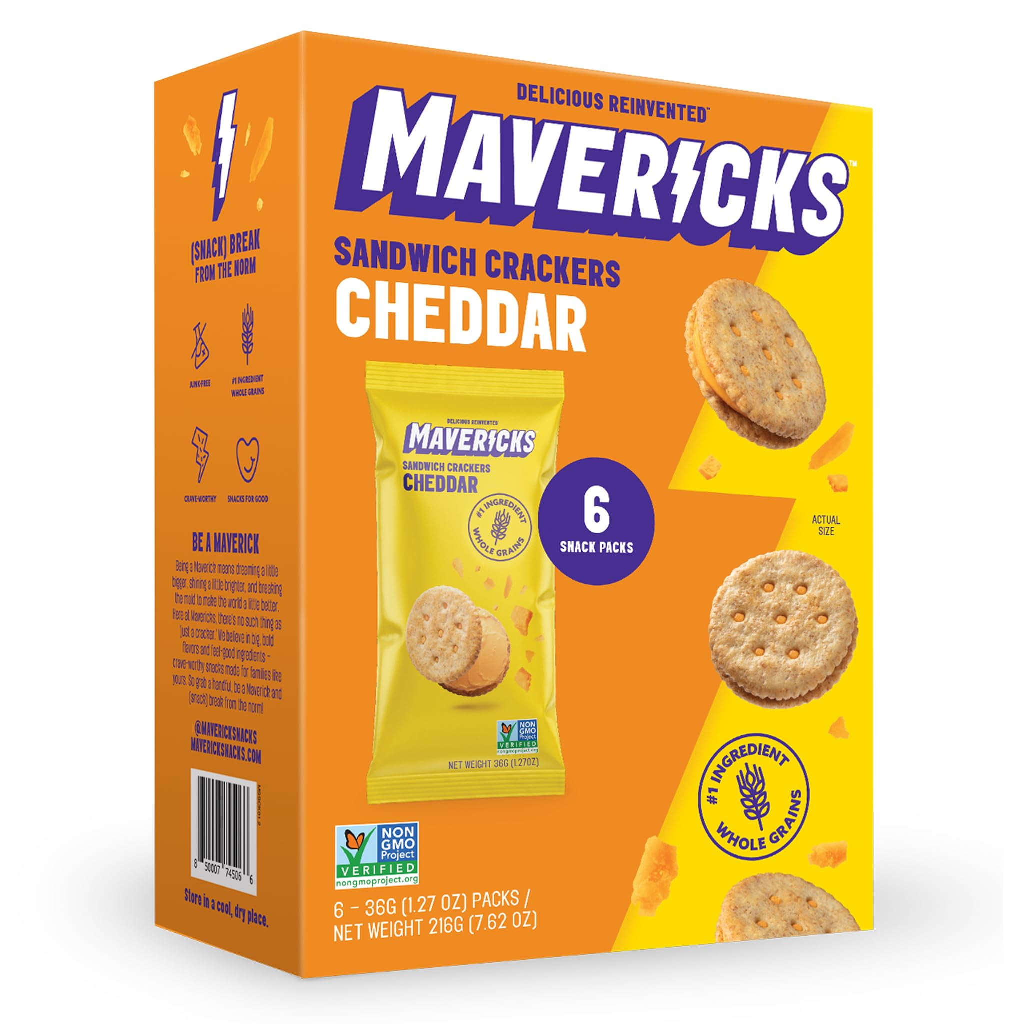 Mavericks Sandwich Crackers TWE5 Cheddar - Cheese Filled Whole Grain ...