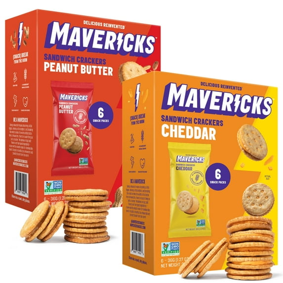 Mavericks Sandwich Crackers Variety VTF5 Pack - Peanut Butter & Cheddar ...