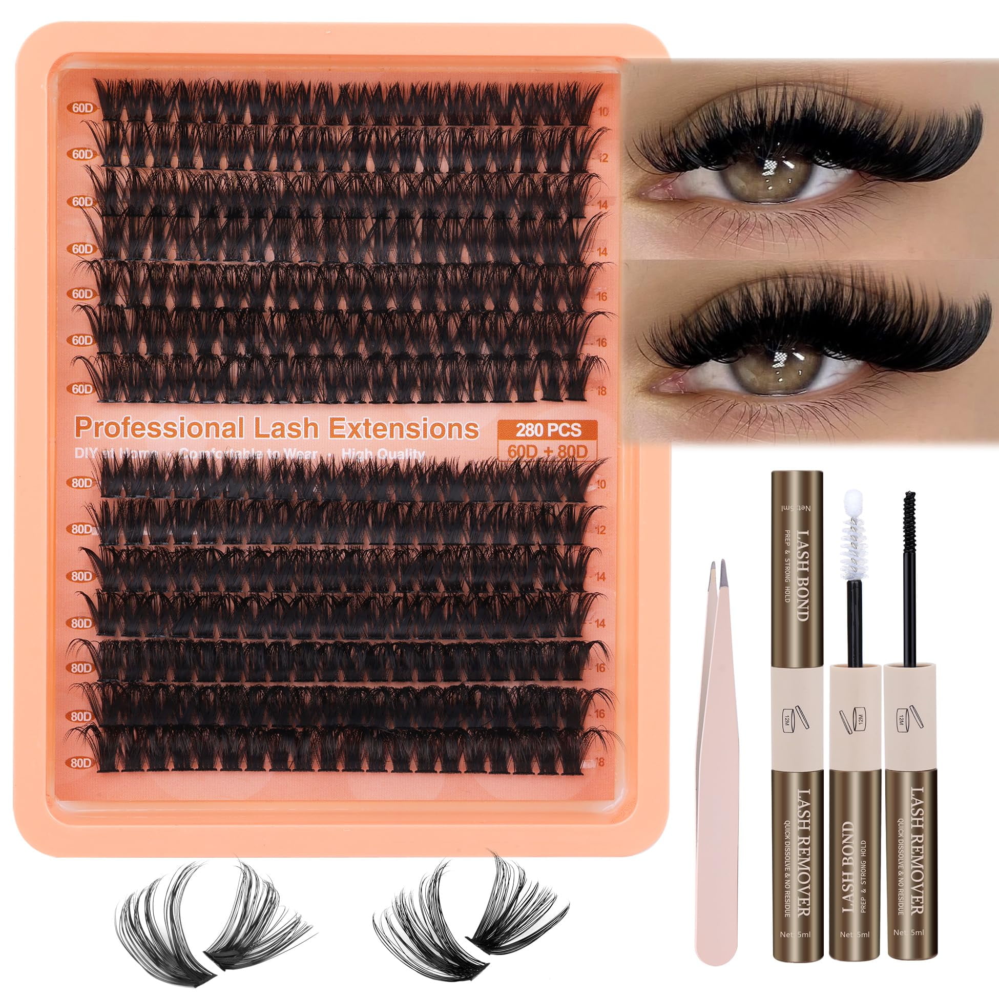 Mavphnee Lash Extensions Kit IFF17 280Pcs Cluster Eyelash Extensions ...