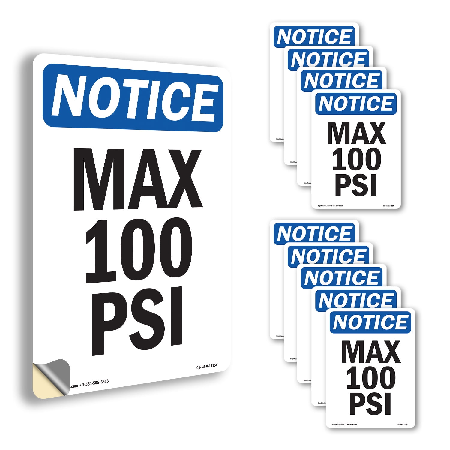 Max 100 PSI OSHA Notice Vinyl Decal Label 18 Inch x 12 Inch - 10 Pack ...