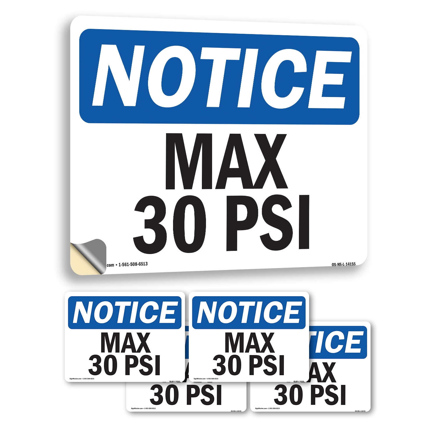 Max 30 PSI OSHA Notice Vinyl Decal Label 18 Inch x 12 Inch - 5 Pack ...