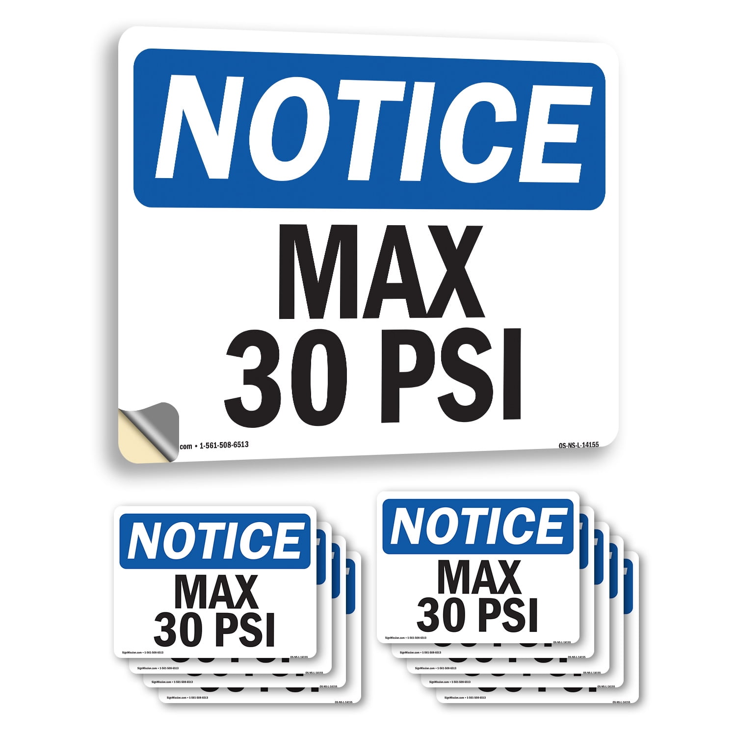 Max 30 PSI OSHA Notice Vinyl Decal Label 24 Inch x 18 Inch - 10 Pack ...